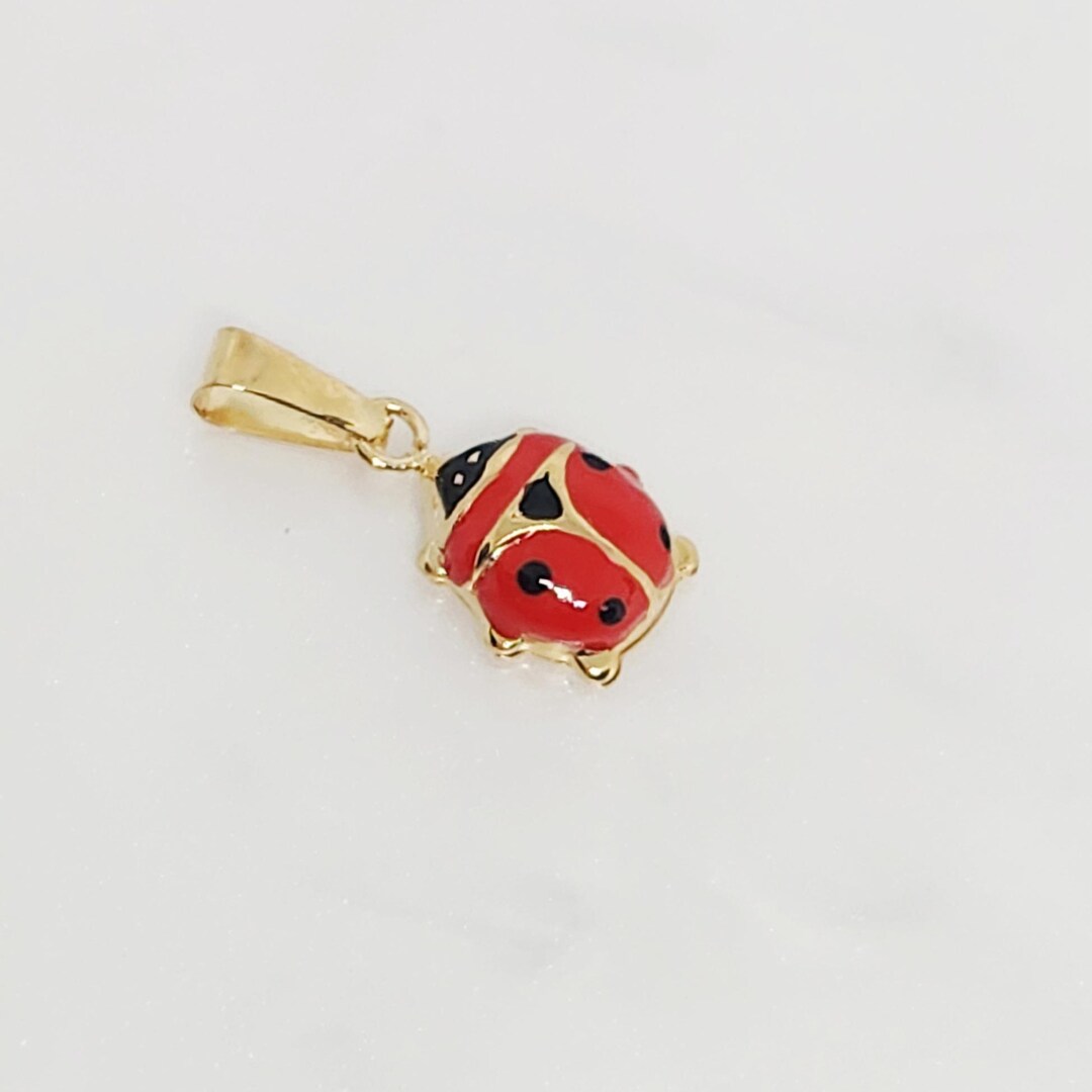 14K Yellow Gold Ladybug Charm, MINI Ladybug, Enamel Ladybug, Gold ...