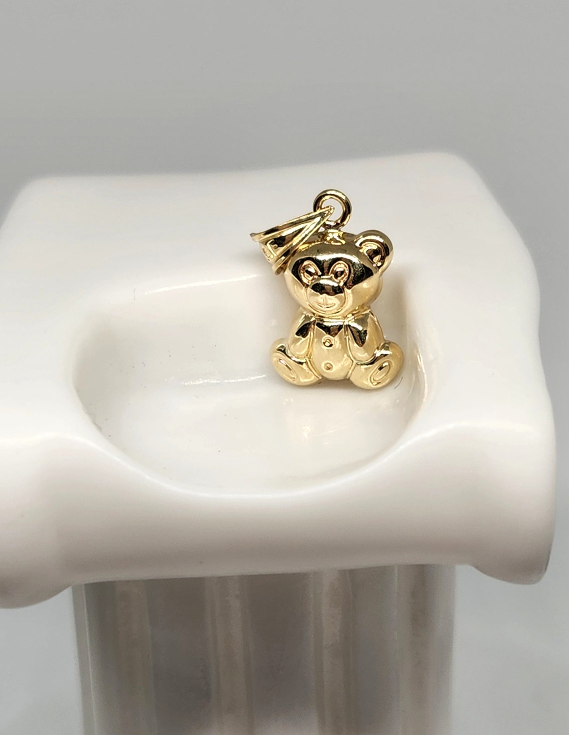 10K Real Gold Teddy Bear Charm, Lifelike Teddy Bear Pendant, Puffy ...