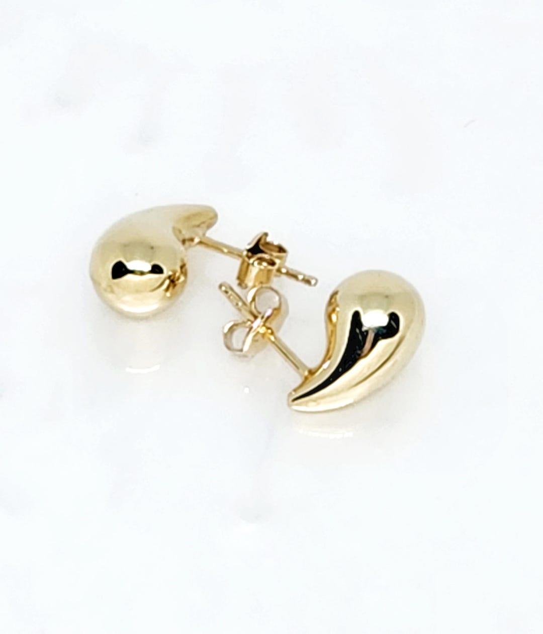 10K Yellow Gold Drop Earrings, Small Water Drop Studs, Gold Teardrop ...