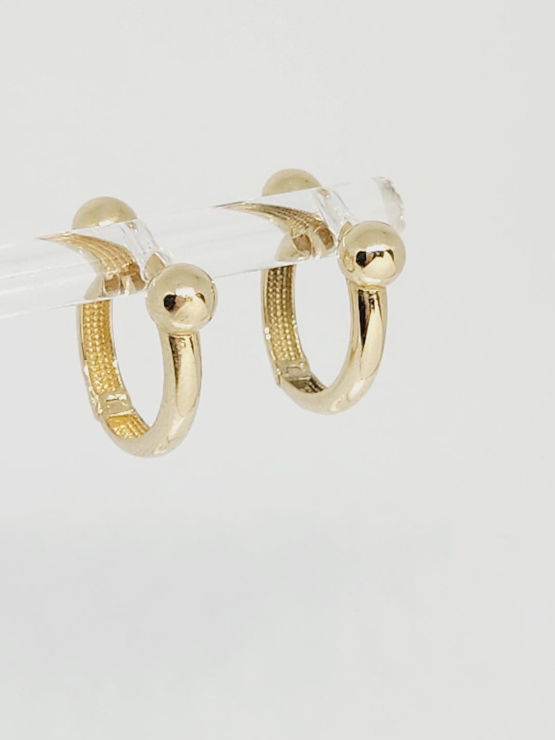 10K Yellow Gold Hoop Earring, Ball Hoop Earring, Solid Hoop Earrings ...