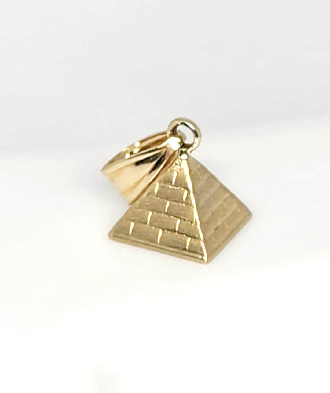 14K Real Gold Pyramid, 3D Pyramid, Puffy Charm, Dimensional Charm, Gold ...