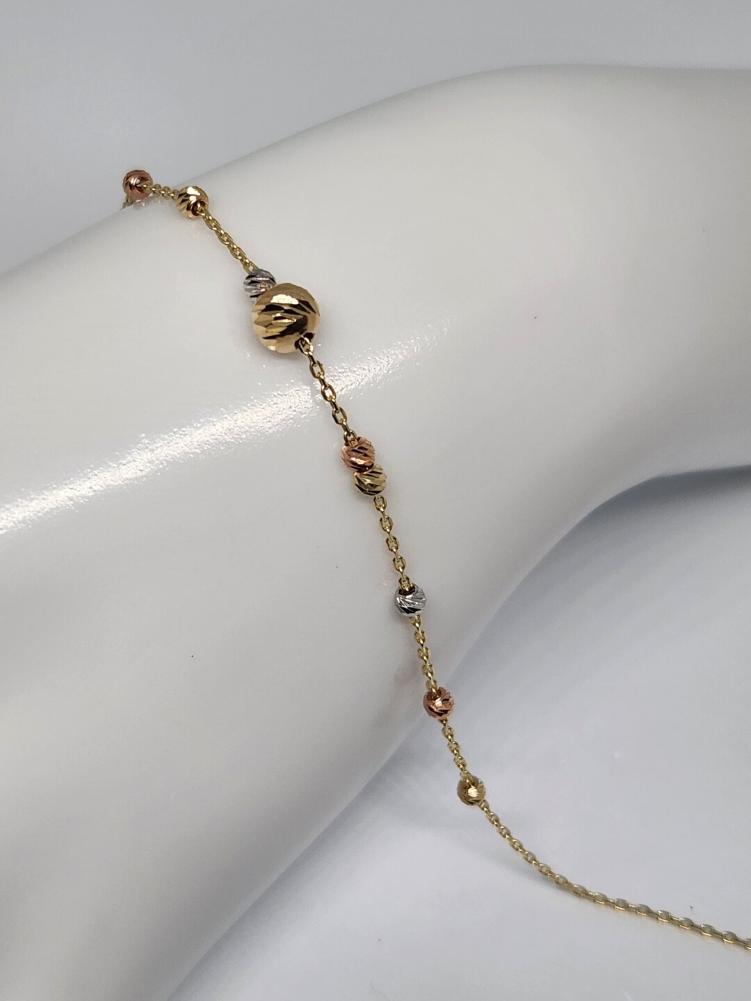 10K Genuine Gold Ball Bracelet, Tri-color Bracelet, Ball Bracelet ...
