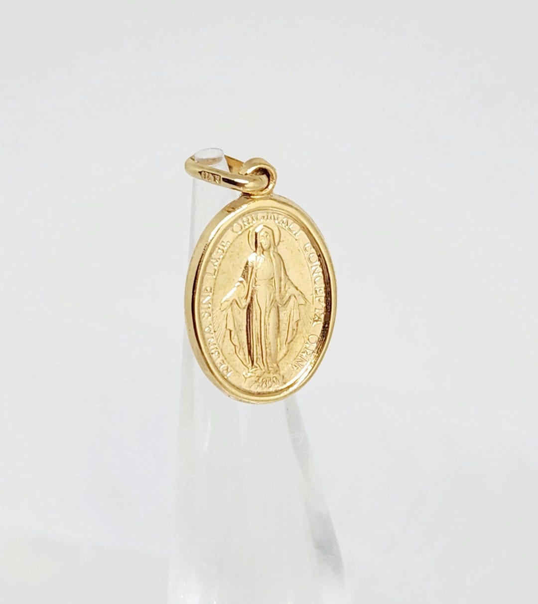 14K Yellow Gold Miraculous Medal Charm, Gold Religious Charm, Gold ...