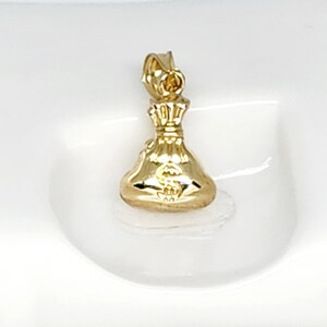 Genuine Gold Money Bag Charm, Dollar Sign Charm Pendant, Gold Coin Bag ...