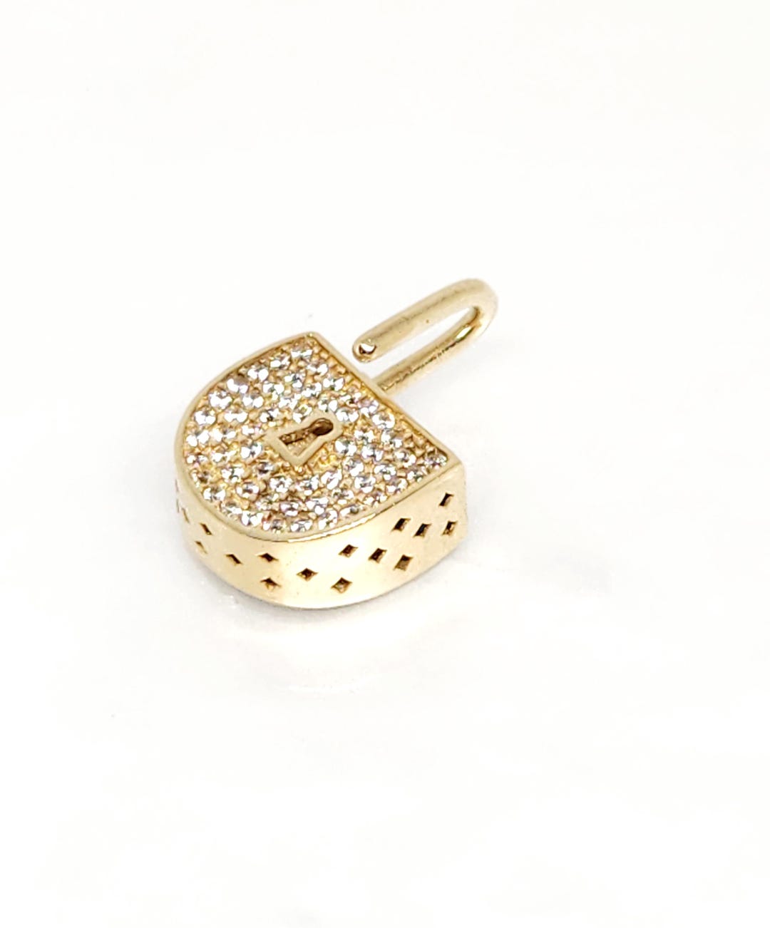 14K Real Gold Lock Charm, Gold Double-sided Lock, Dimensional Lock, Gem ...