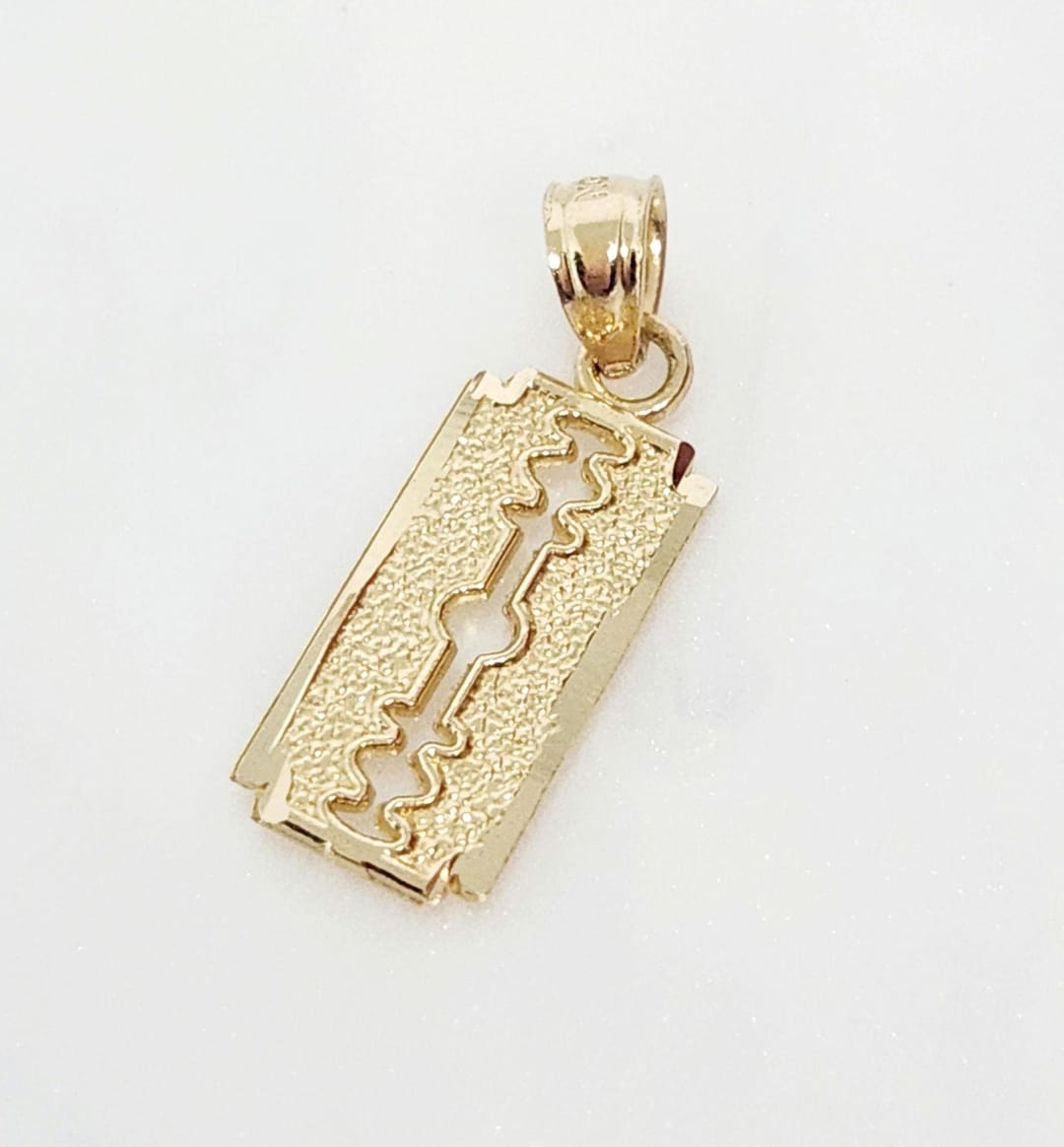 14K Yellow Gold Razor Blade Charm, Gold Barber Charm, Hip Hop Jewelry ...