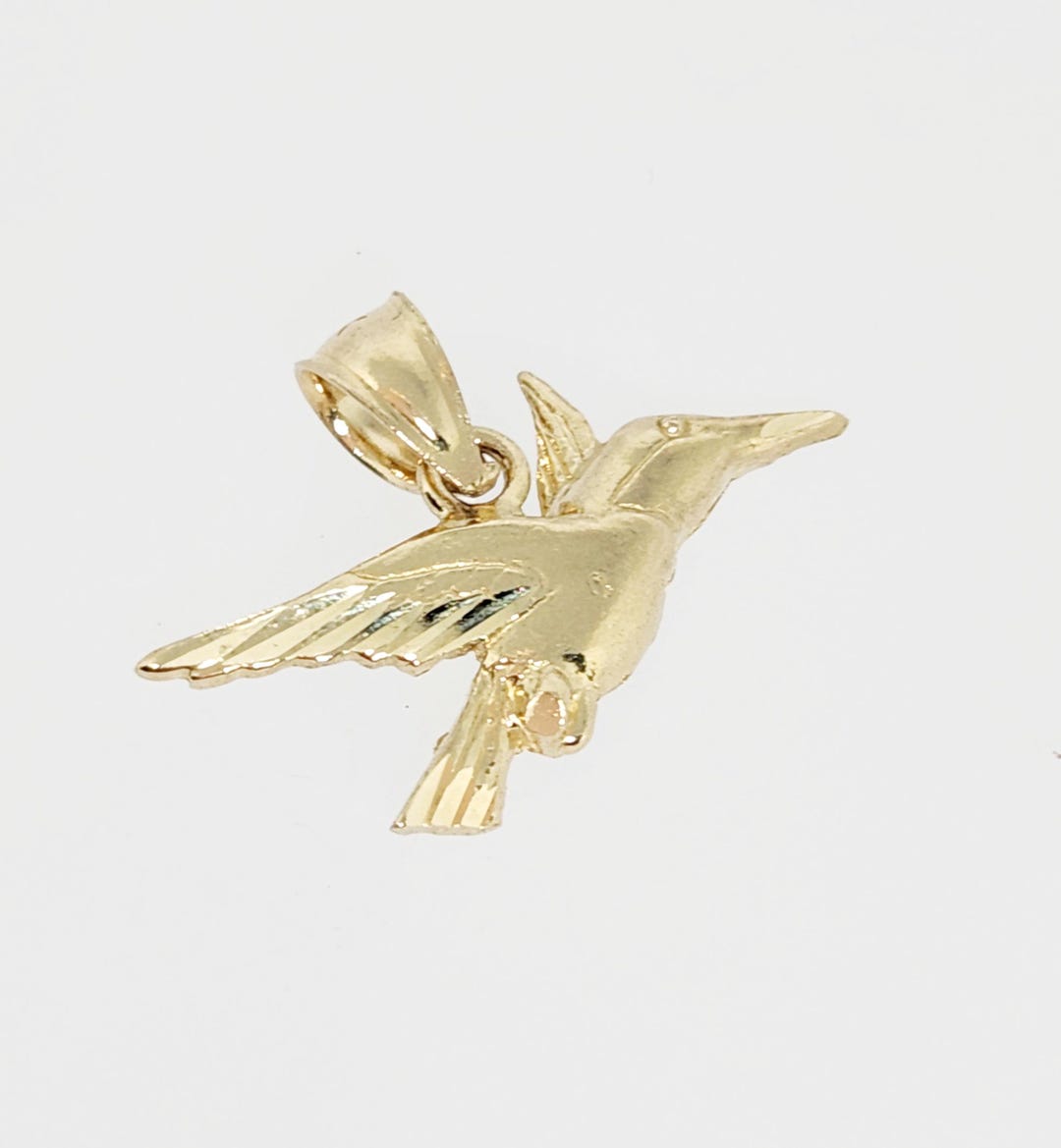 10K Yellow Gold Bird Charm, Gold Hummingbird Charm, Solid Gold Bird ...