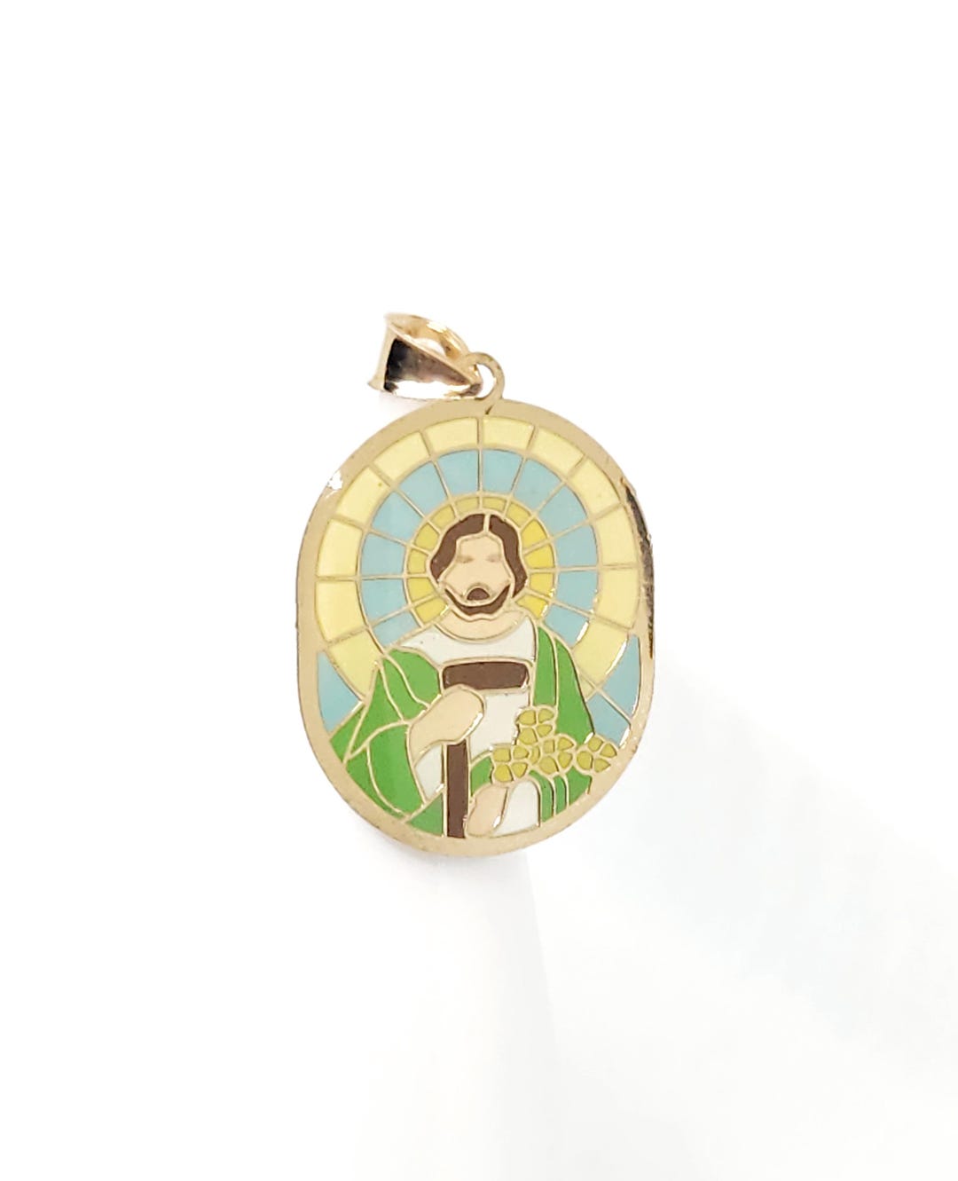 14K Genuine Gold Jesus Pendant, Gold Religious Pendant, Gold Enamel ...