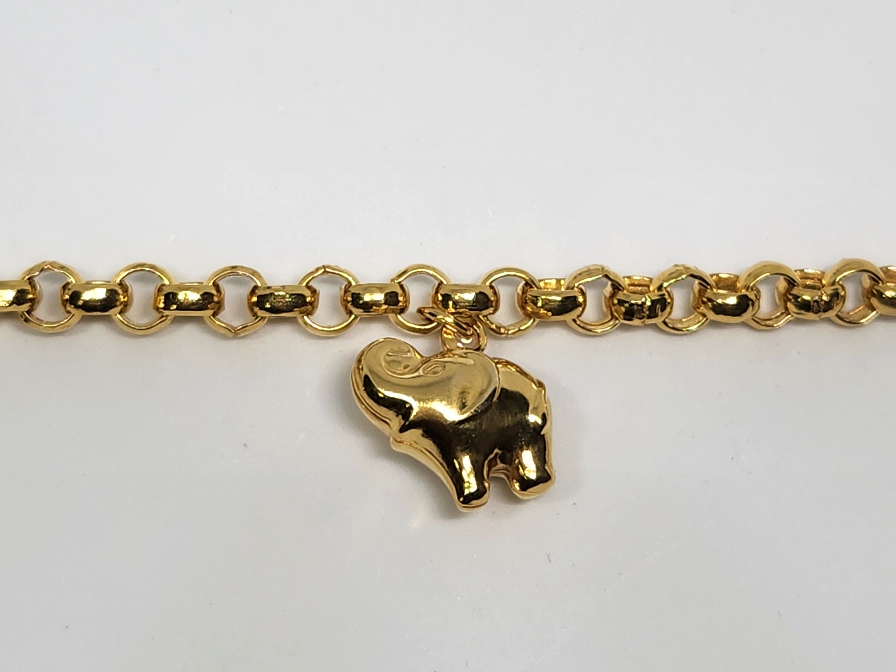 10K Genuine Gold Charm Bracelet, Rolo Link Elephant Charm, Dolphin ...