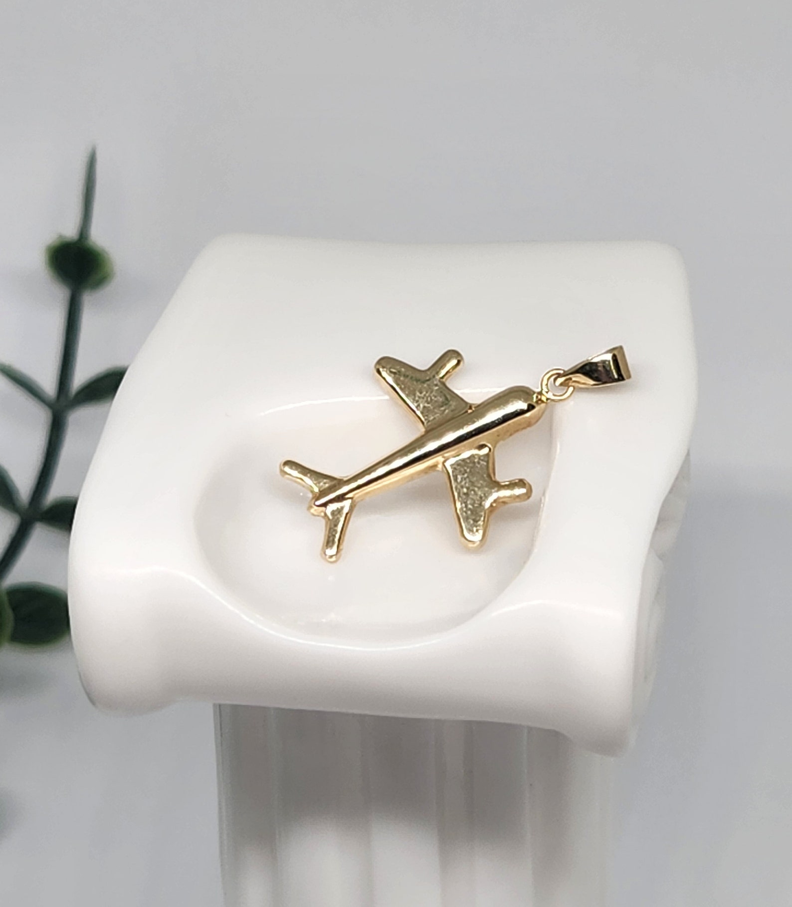 14K Real Gold Airplane Charm, 3D Charm, Real Gold Plane, Travel Charm ...