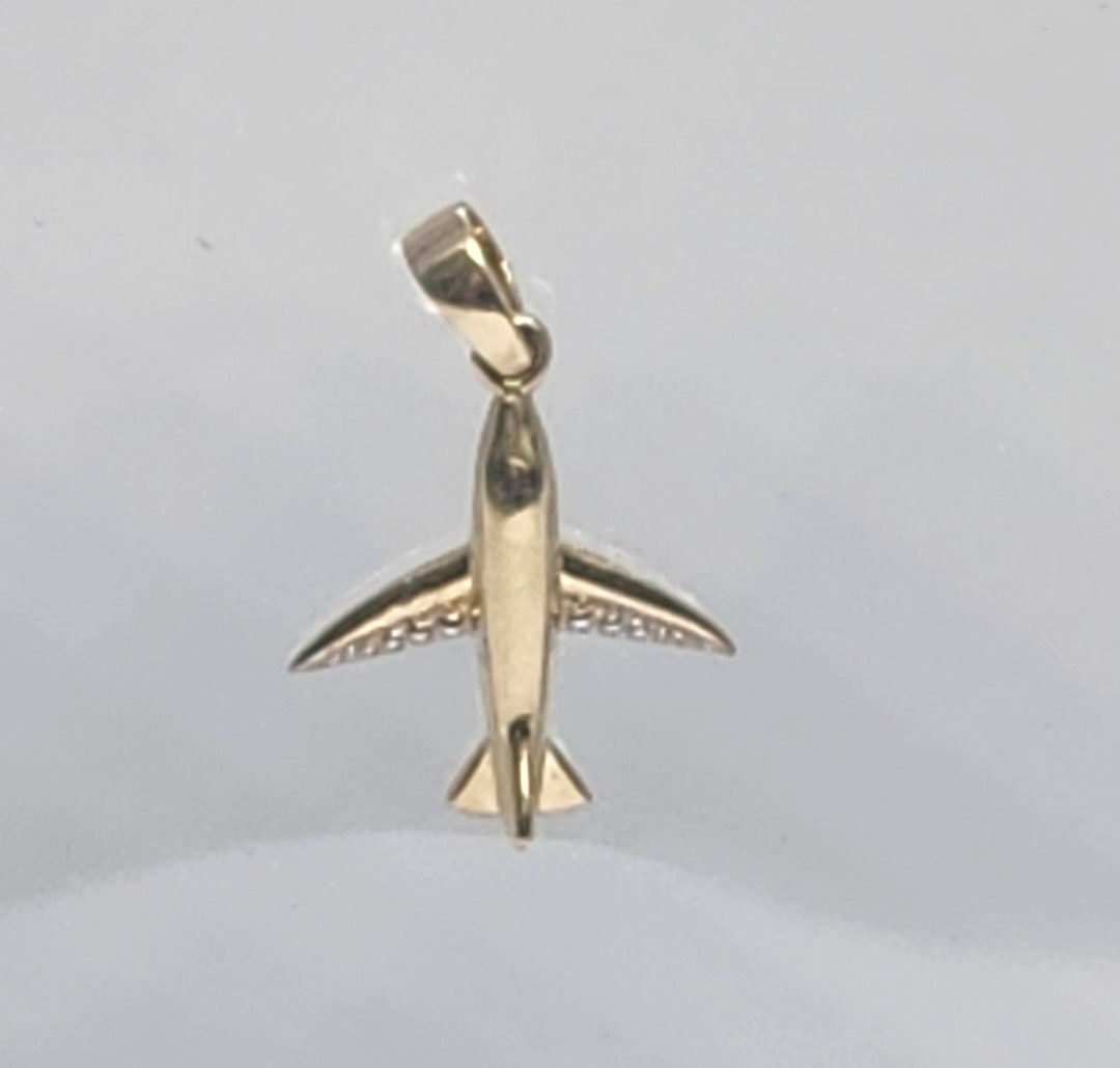 10K Real Gold Airplane Charm, 3D Charm, Gold Plane, Travel Charm, Mini ...