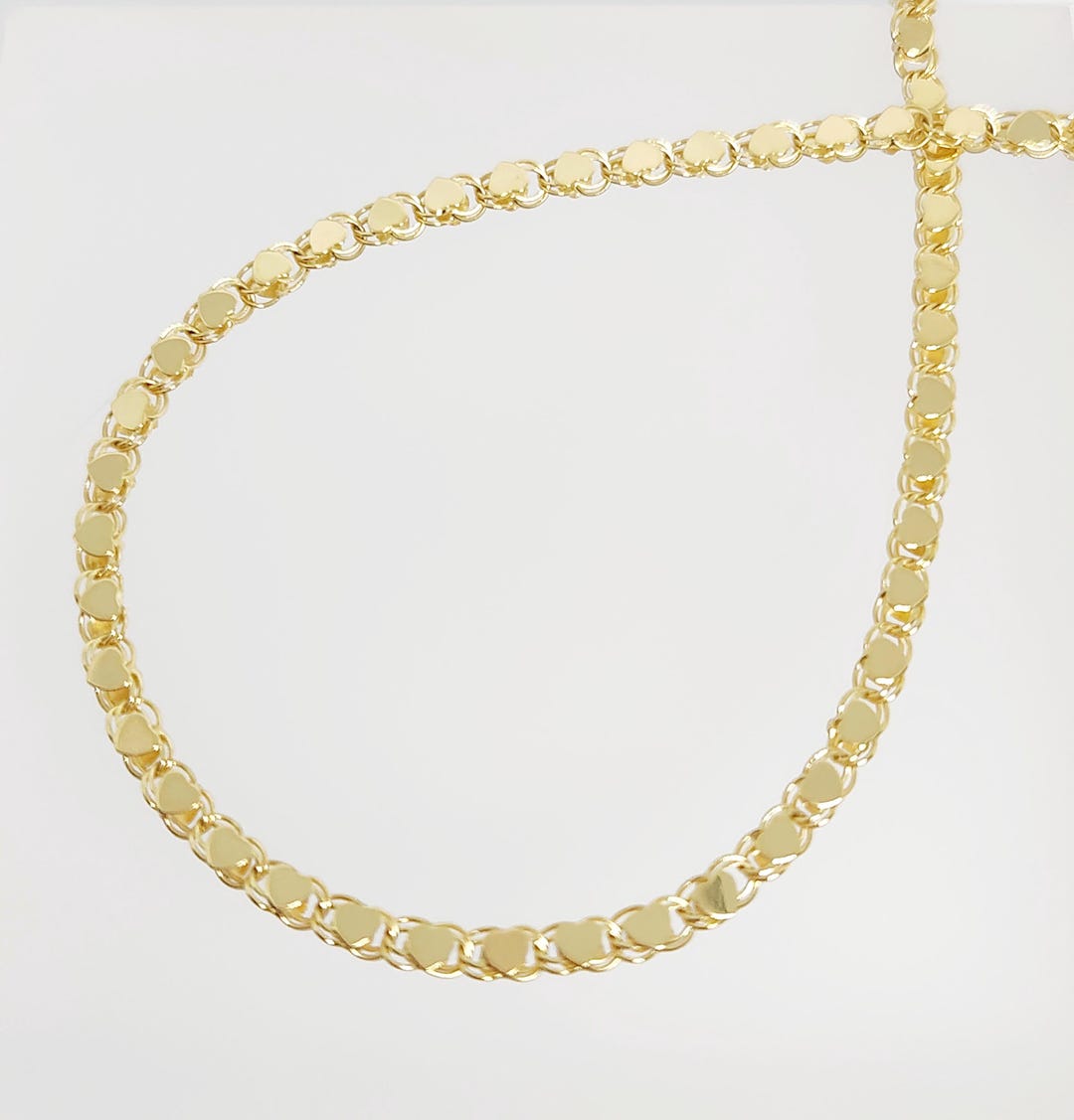 14K Yellow Gold Heart Anklet, Gold Heart Link, Gold Heart Jewelry ...