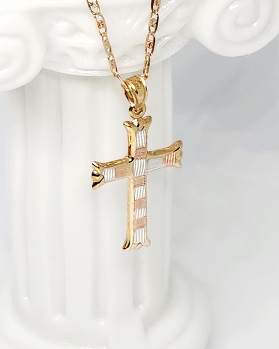 10K Genuine Gold Cross Charm, Tri-color Gold Cross, Religious Cross ...