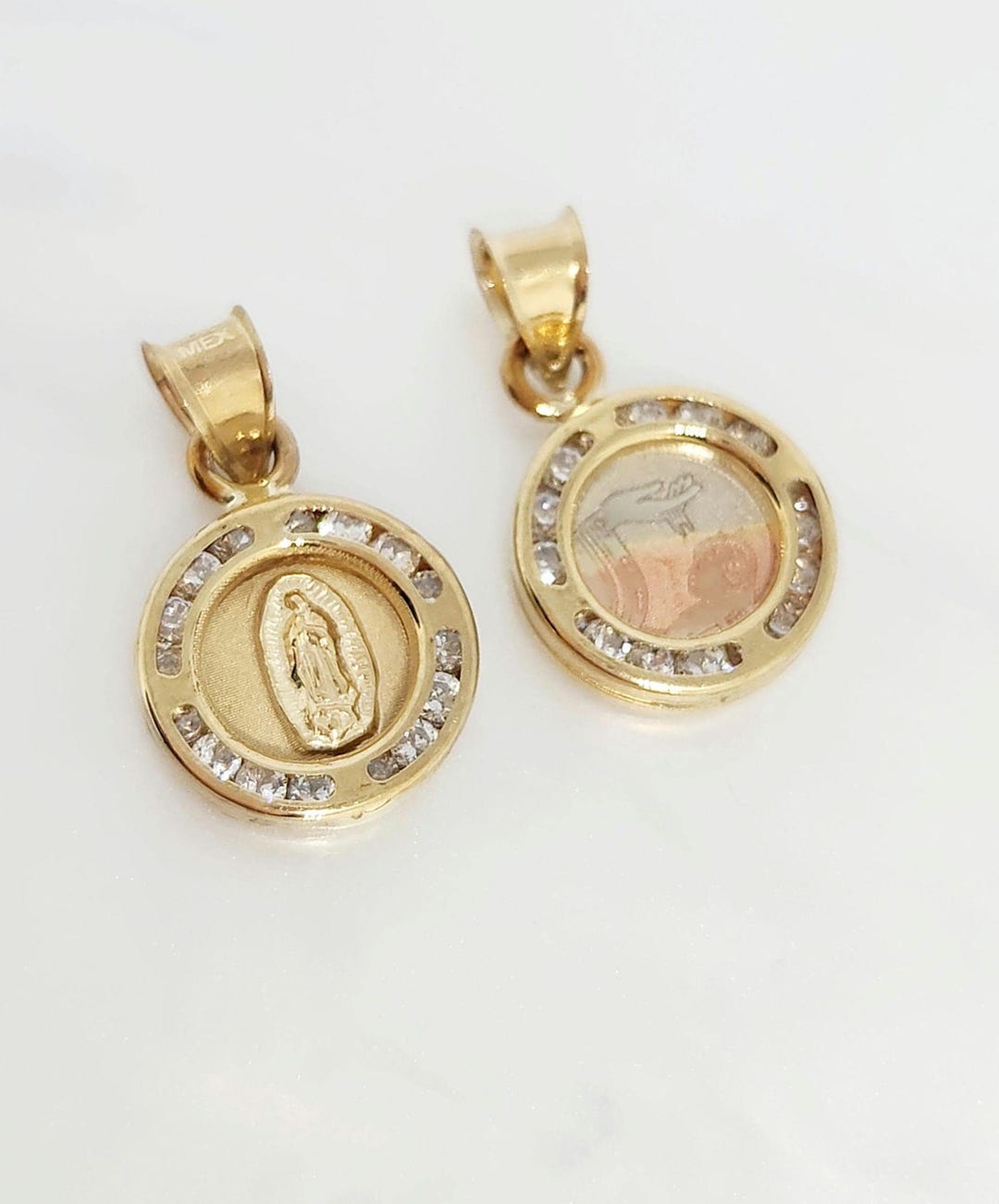 10K Genuine Tri-gold Baptism Charm, Gold Saint Charm, Gold Reversible ...
