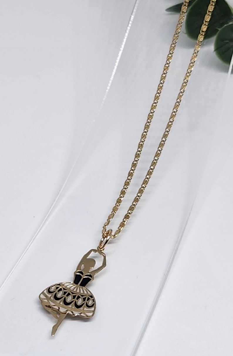 14K Real Gold Ballerina Pendant, Enamel Ballerina, Gold Dancer Pendant ...