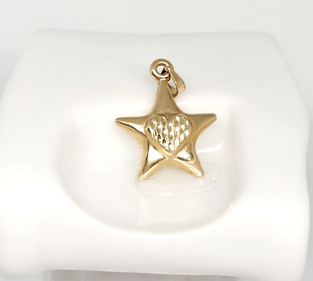 10K Genuine Gold Star Charm, Gold Puffy Star, Gold Heart Charm, Dainty ...