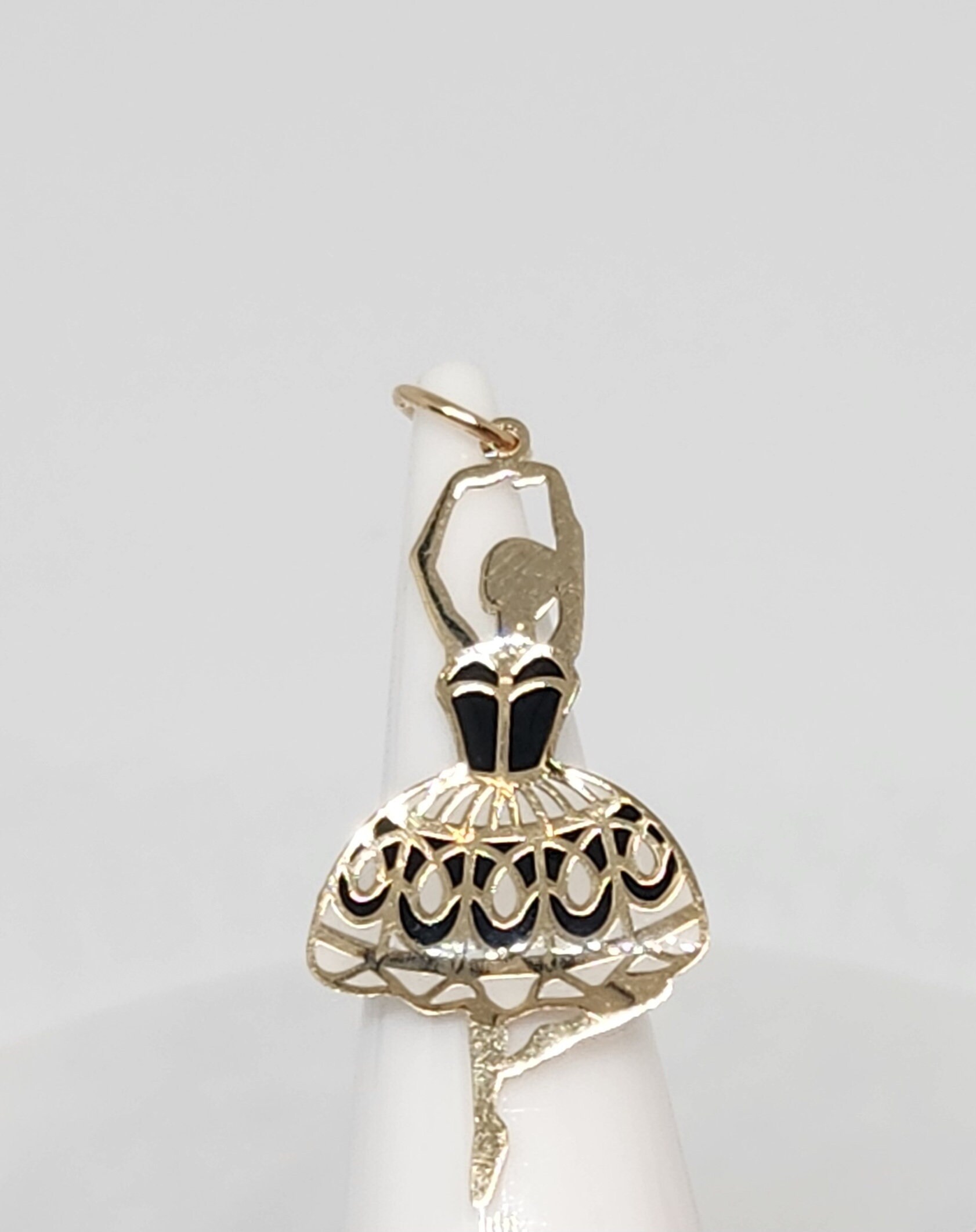 14K Real Gold Ballerina Pendant, Enamel Ballerina, Gold Dancer Pendant ...
