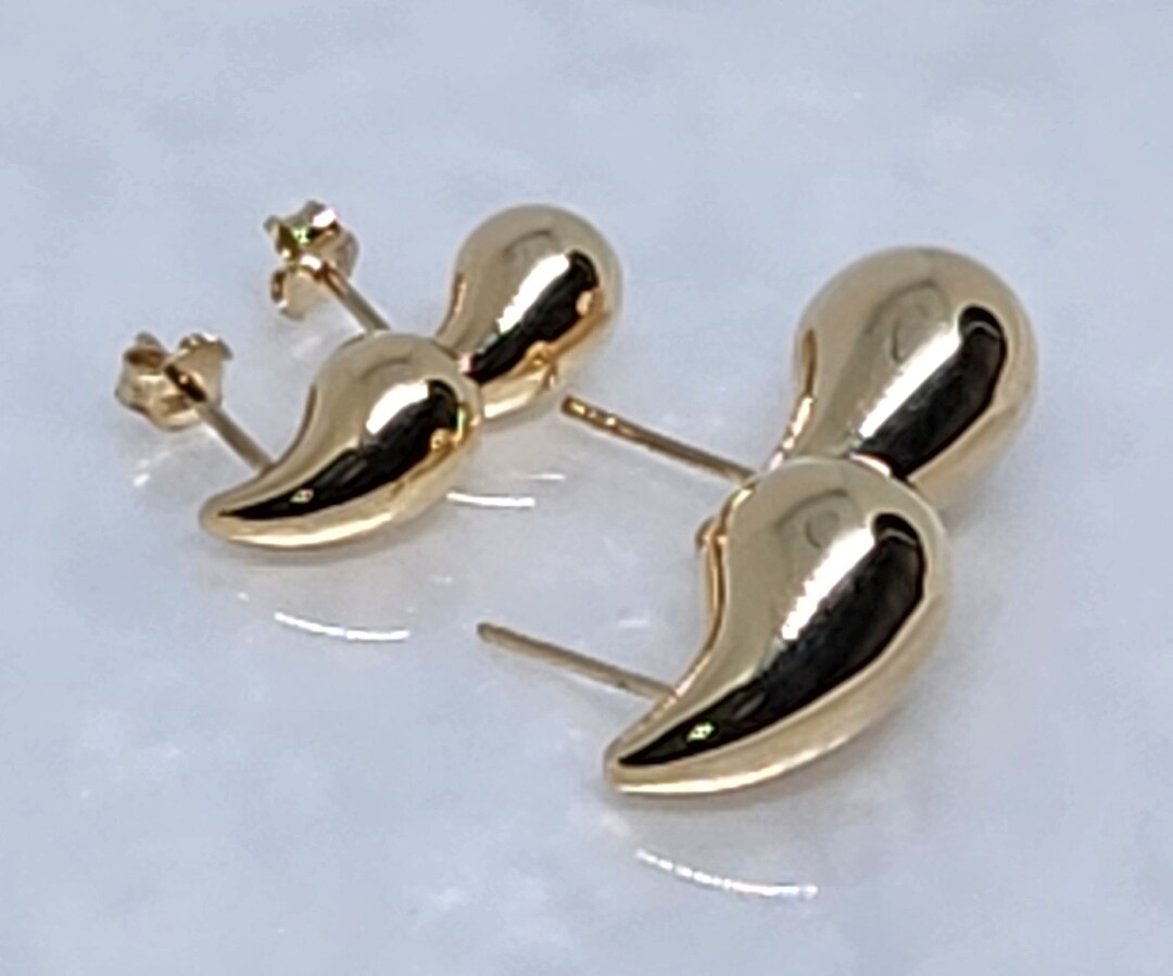 Genuine Gold Drop Earrings, Water Drop Studs, Hollow Studs, Puffy Studs ...