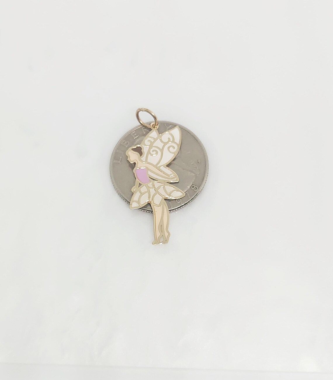 14K Yellow Gold Fairy Charm, Gold Pixie Charm, Gold Enamel Charm ...