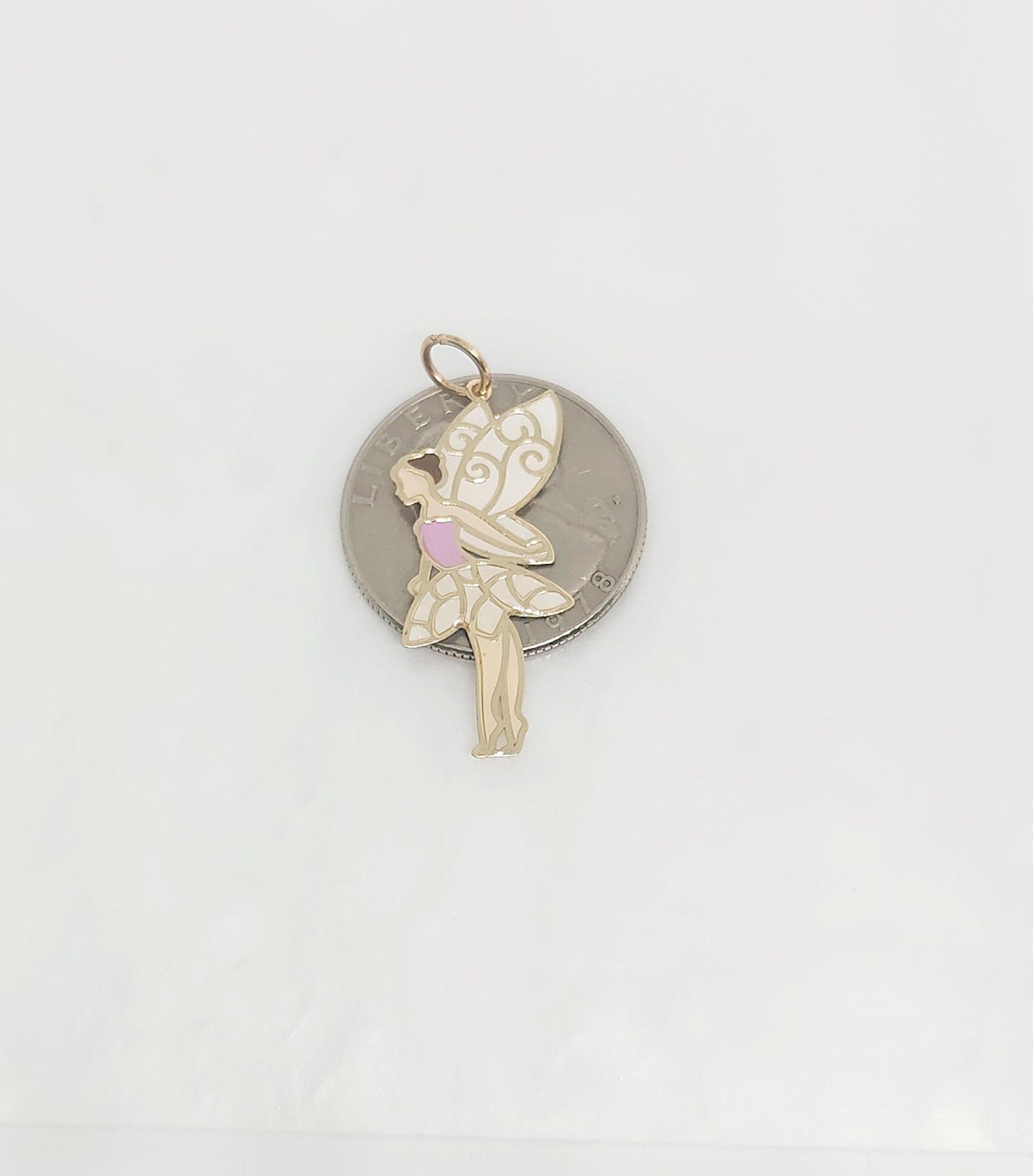 14K Yellow Gold Fairy Charm, Gold Pixie Charm, Gold Enamel Charm ...