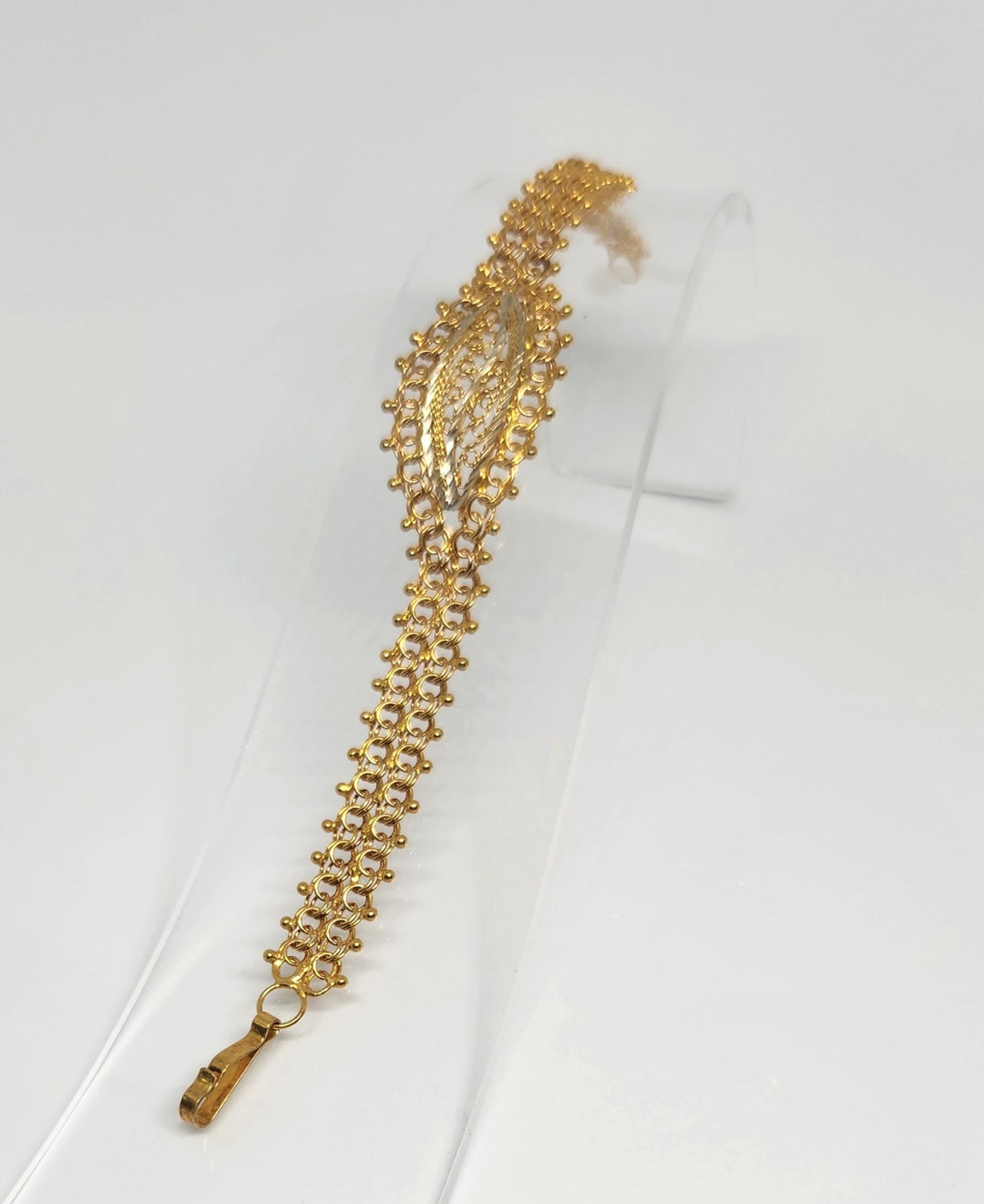 10K Genuine Gold Filigree Vintage Bracelet, Spanish Link Bracelet, West ...