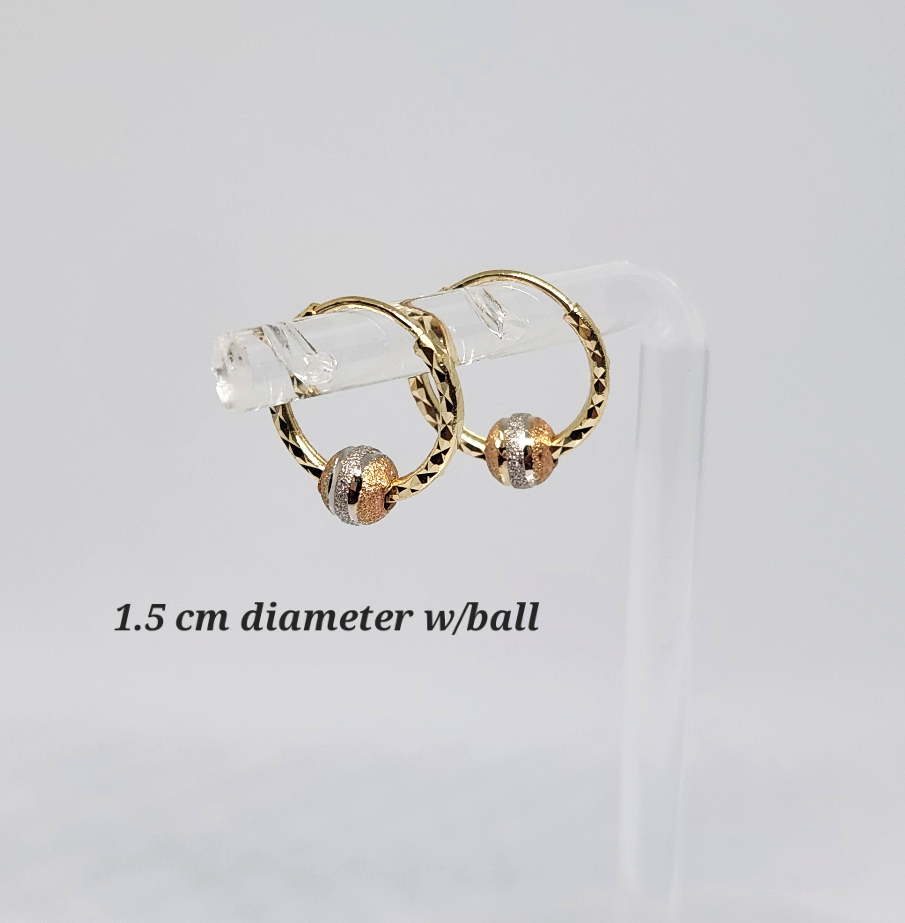 10K Tri-color Gold Ball Hoops, Gold Hoops, Ball Charms, Ball Earrings ...