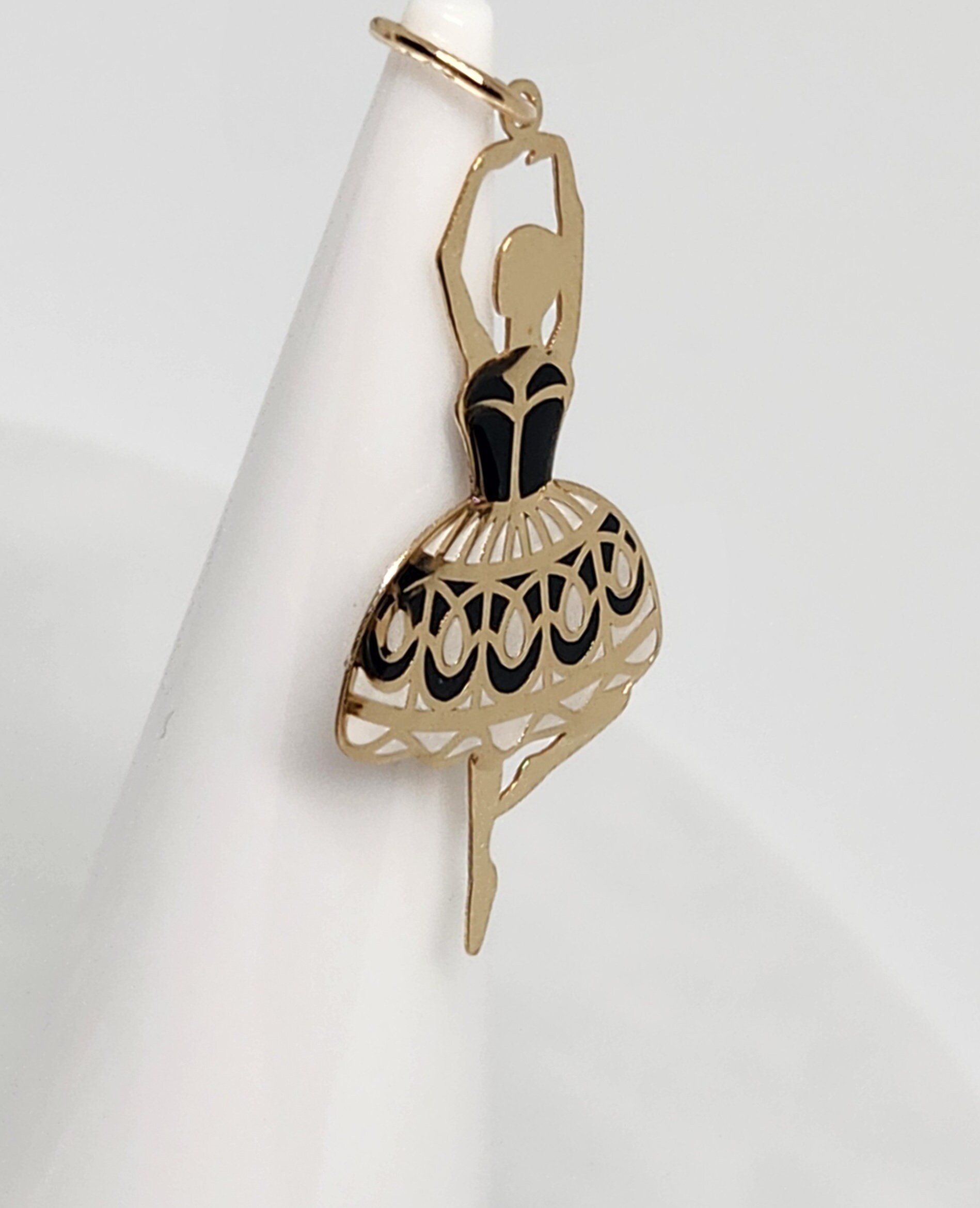 14K Real Gold Ballerina Pendant, Enamel Ballerina, Gold Dancer Pendant ...
