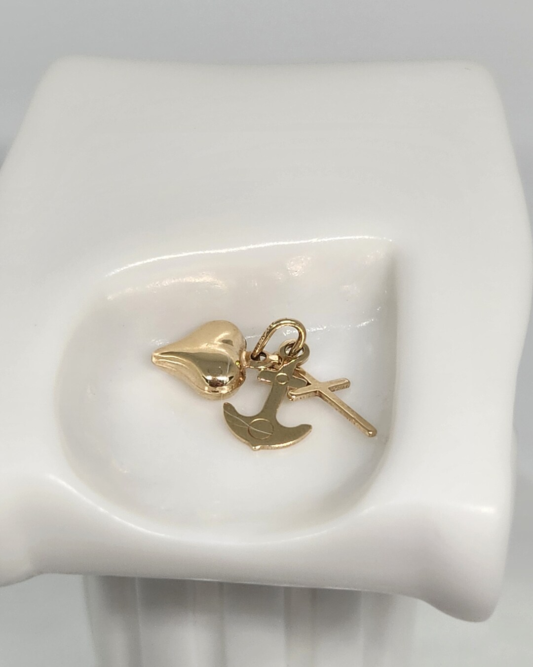 14K Genuine Gold Faith/hope/charity Charm, 3 in 1 Charm, Heart Charm ...