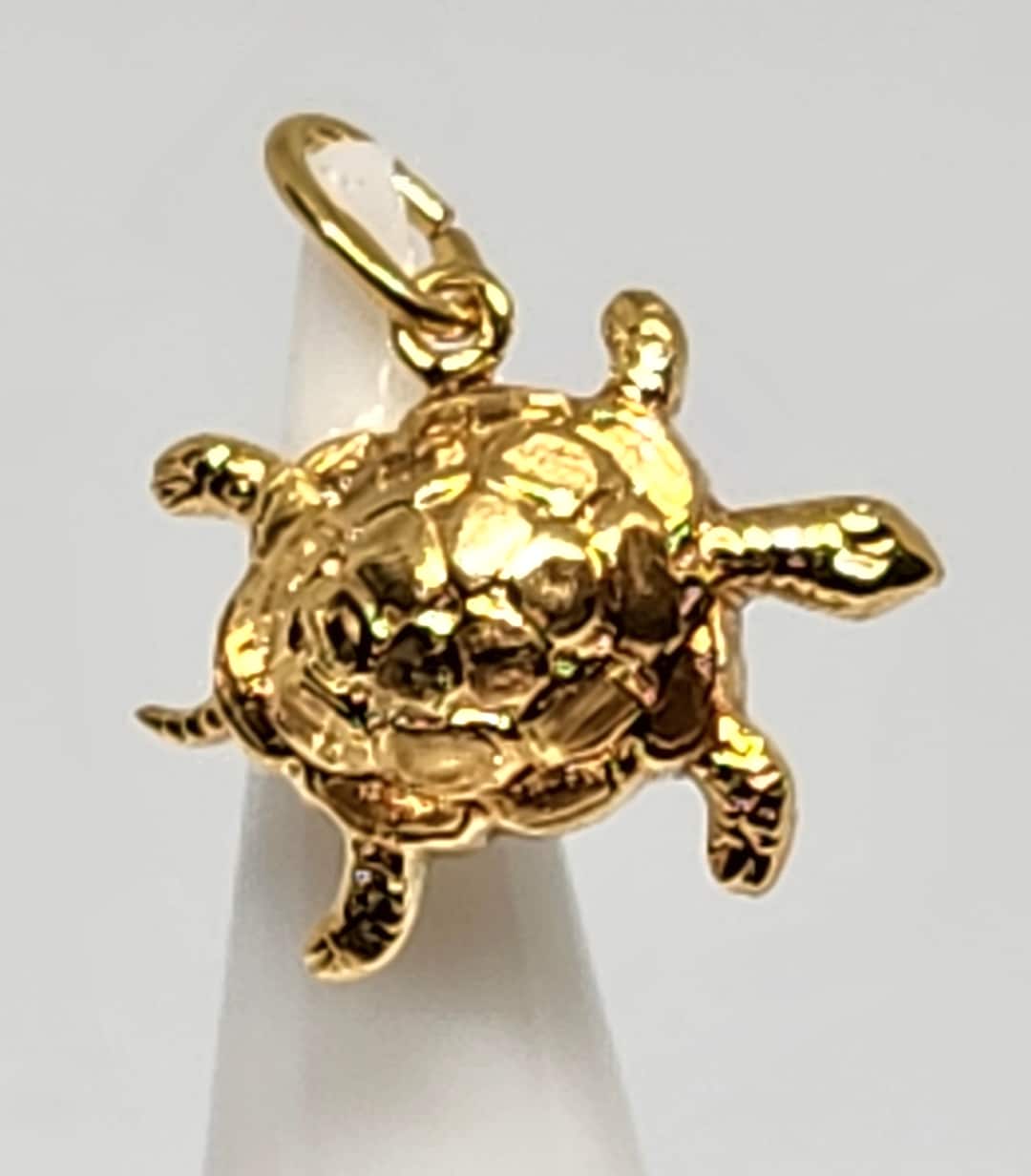 10K Real Gold Turtle Charm, Gold Turtle Pendant, Gold 3D Turtle, Gold ...
