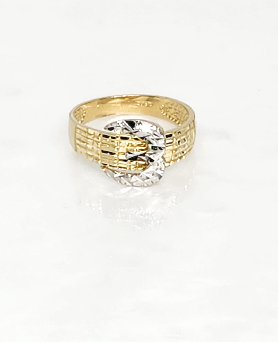 10K Genuine Gold Belt Ring, Gold Belt Buckle Ring, Two Toned Belt Ring ...