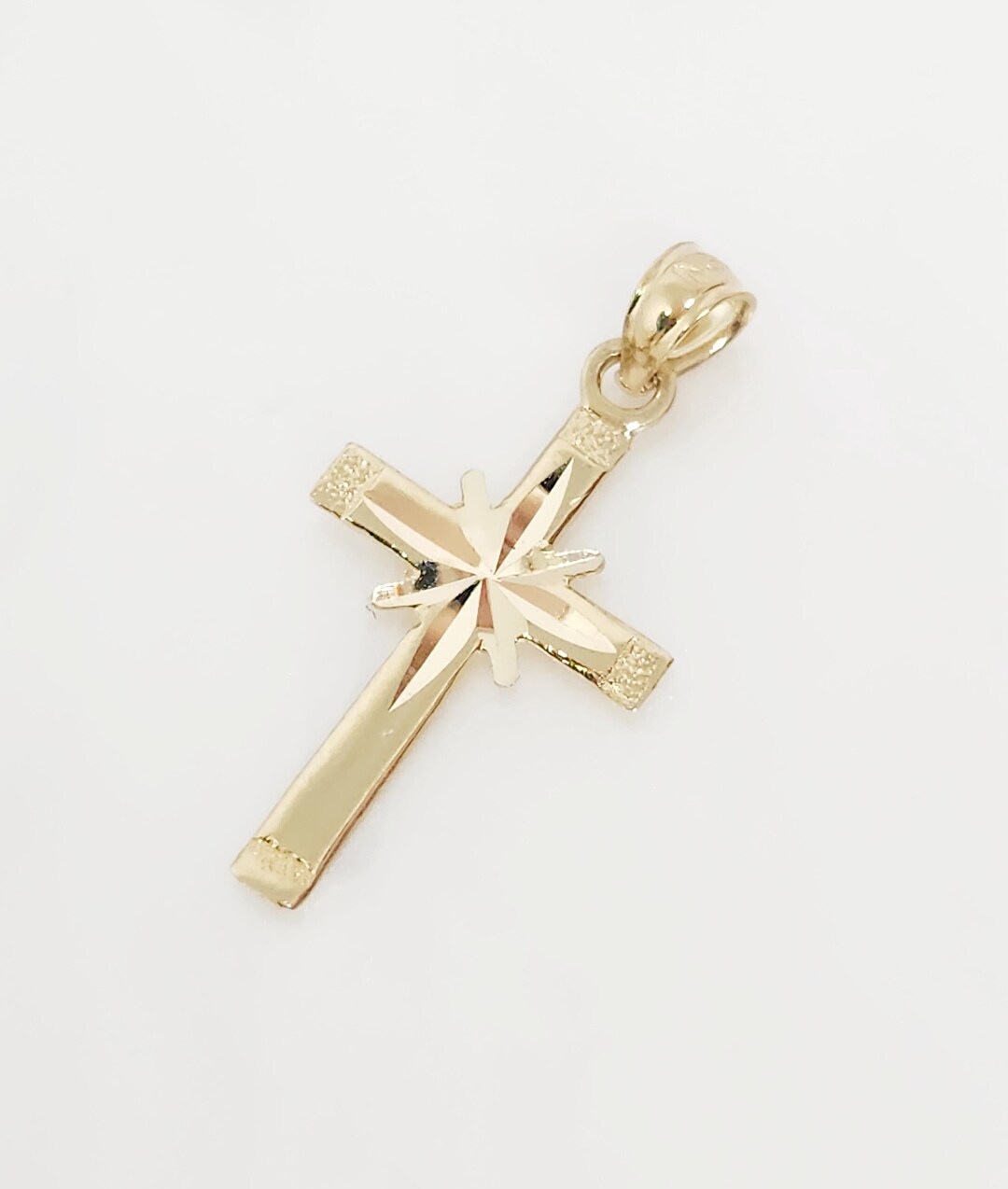 10K Yellow Gold Cross Charm, Dainty Cross Charm, Diamond Cut Cross ...