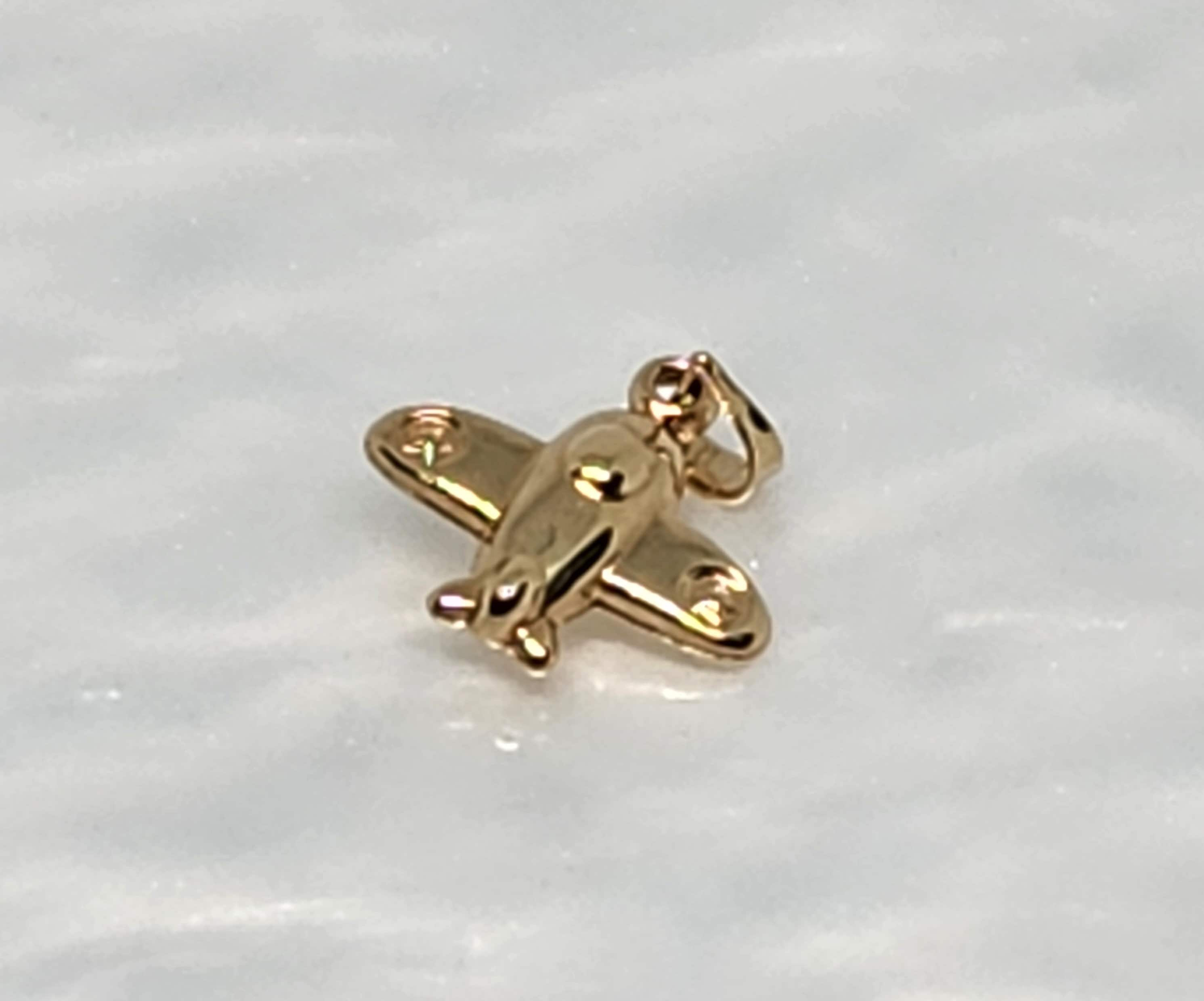 14K Real Gold Small Plane Charm, 3D Charm, Gold Plane, Travel Charm ...