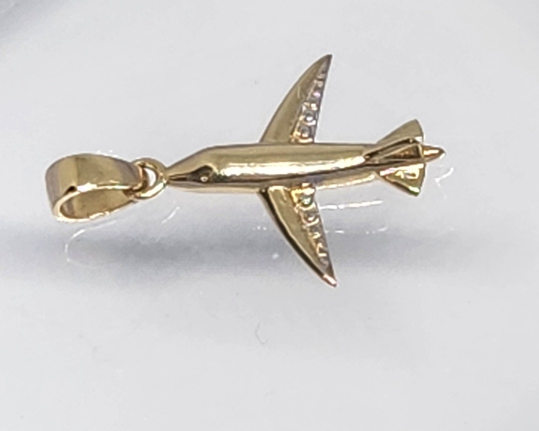 10K Real Gold Airplane Charm, 3D Charm, Real Gold Plane, Travel Charm ...
