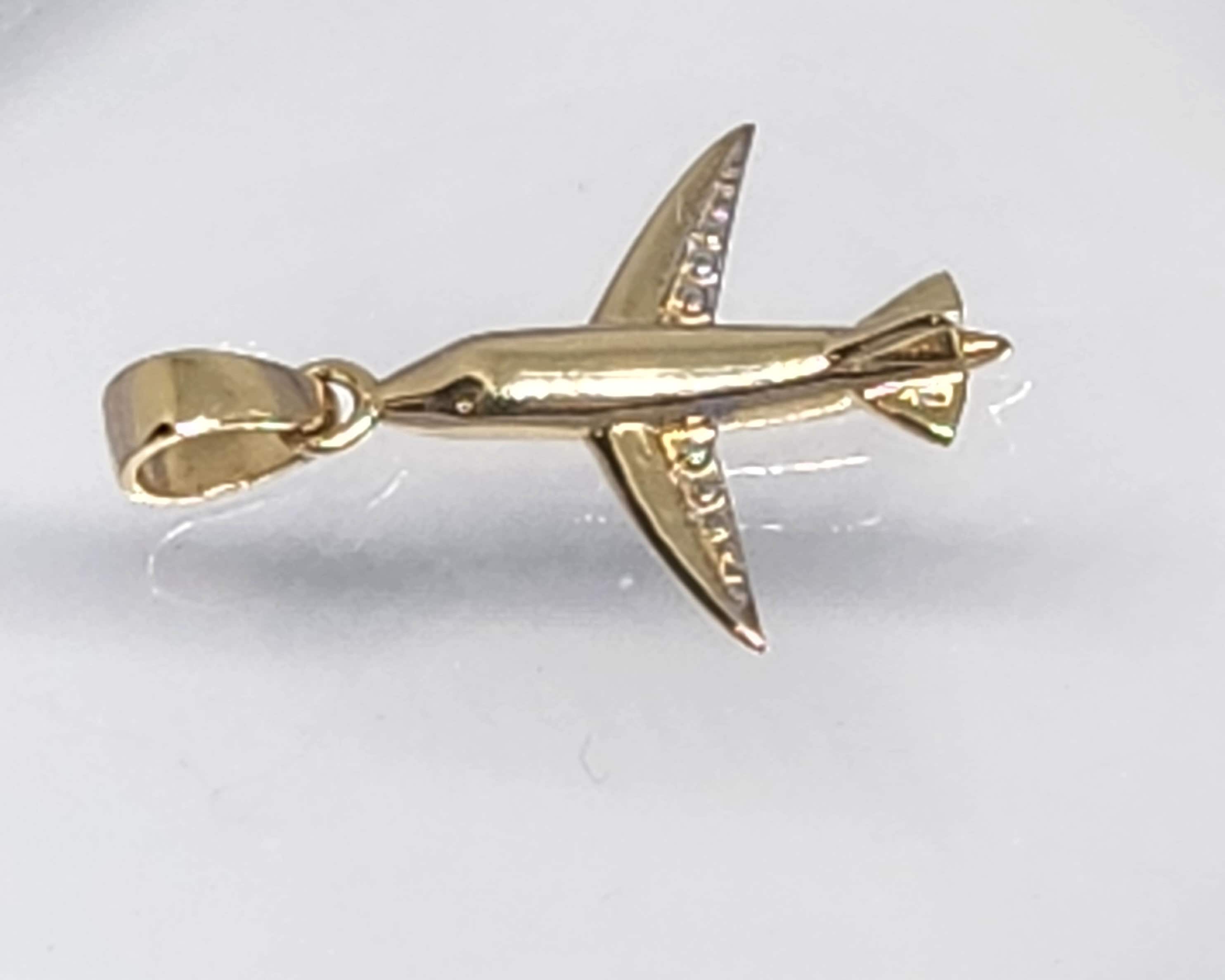 10K Real Gold Airplane Charm, 3D Charm, Real Gold Plane, Travel Charm ...