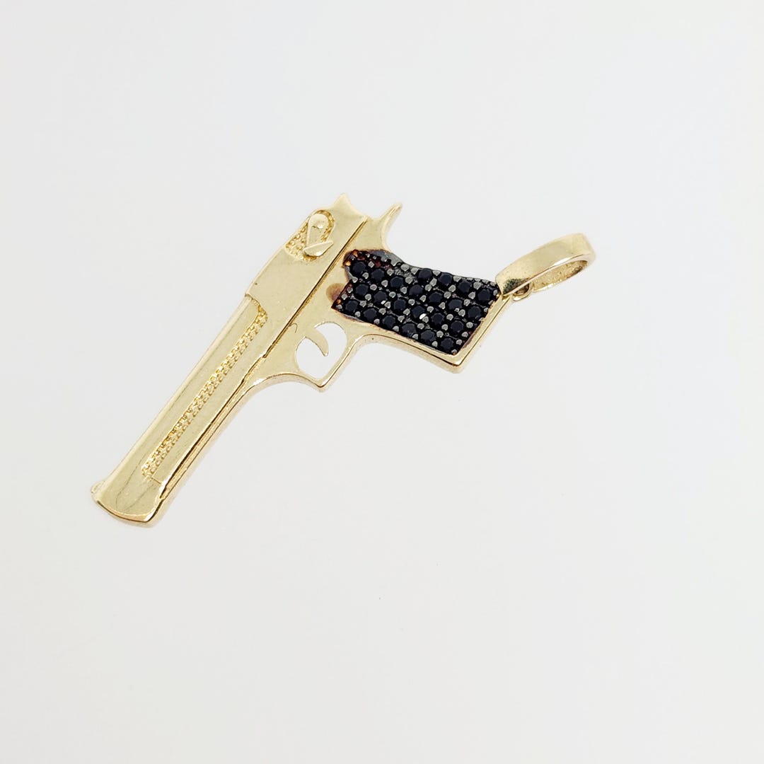 14K Yellow Gold Gun Charm, Gold Pistol Pendant, Gold Handgun Charm ...