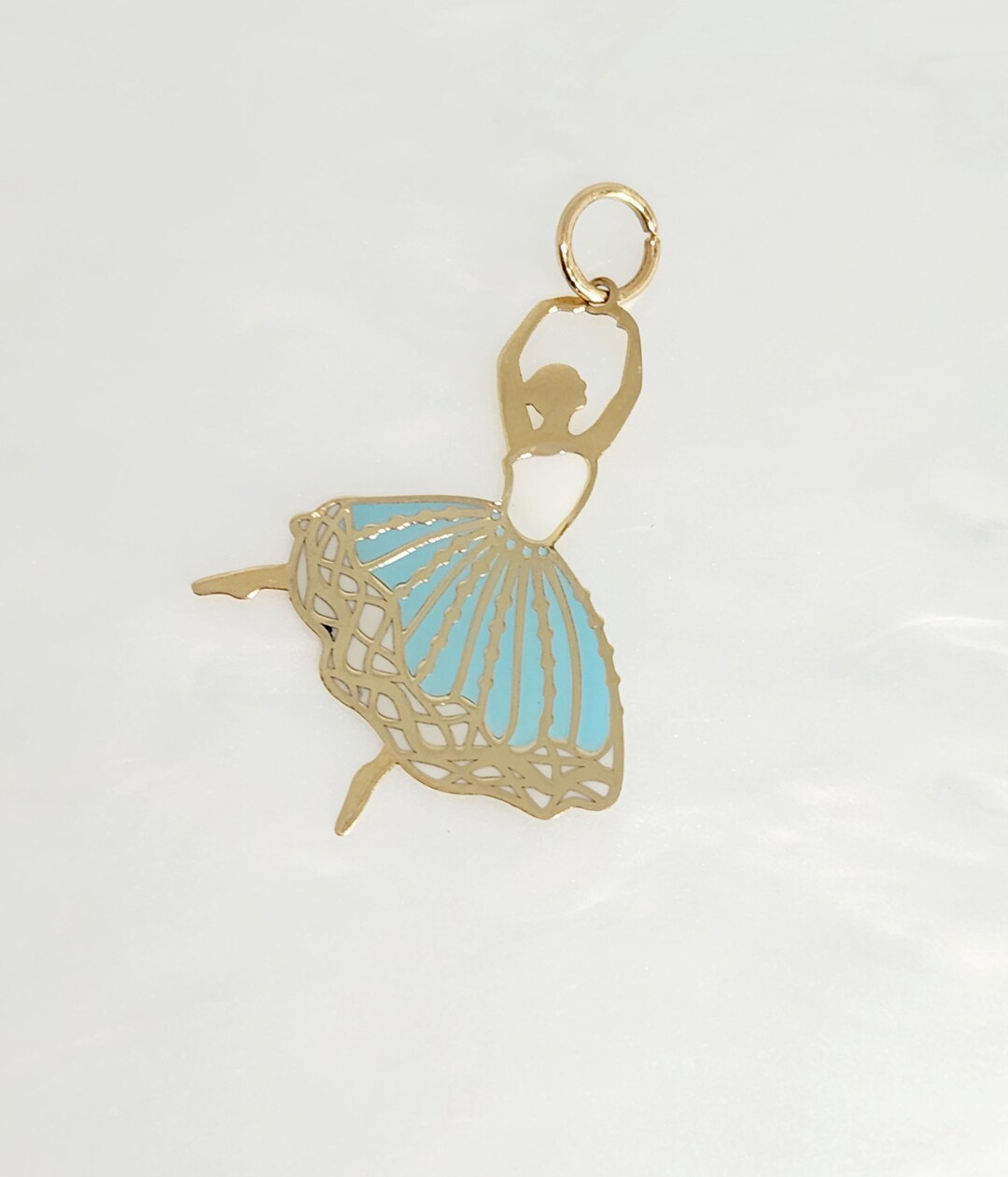 14K Yellow Gold Ballerina Charm, Enamel Ballerina, Gold Dancer Charm ...