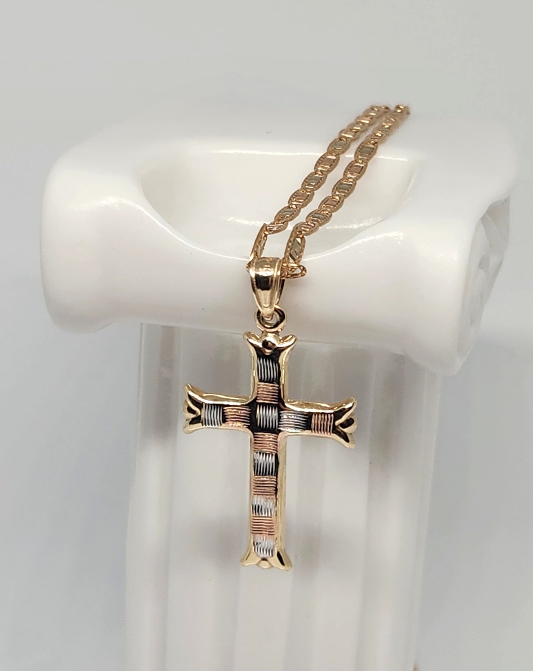 10k Genuine Gold Cross, Tri-color Gold Cross, Religious Cross Pendant ...