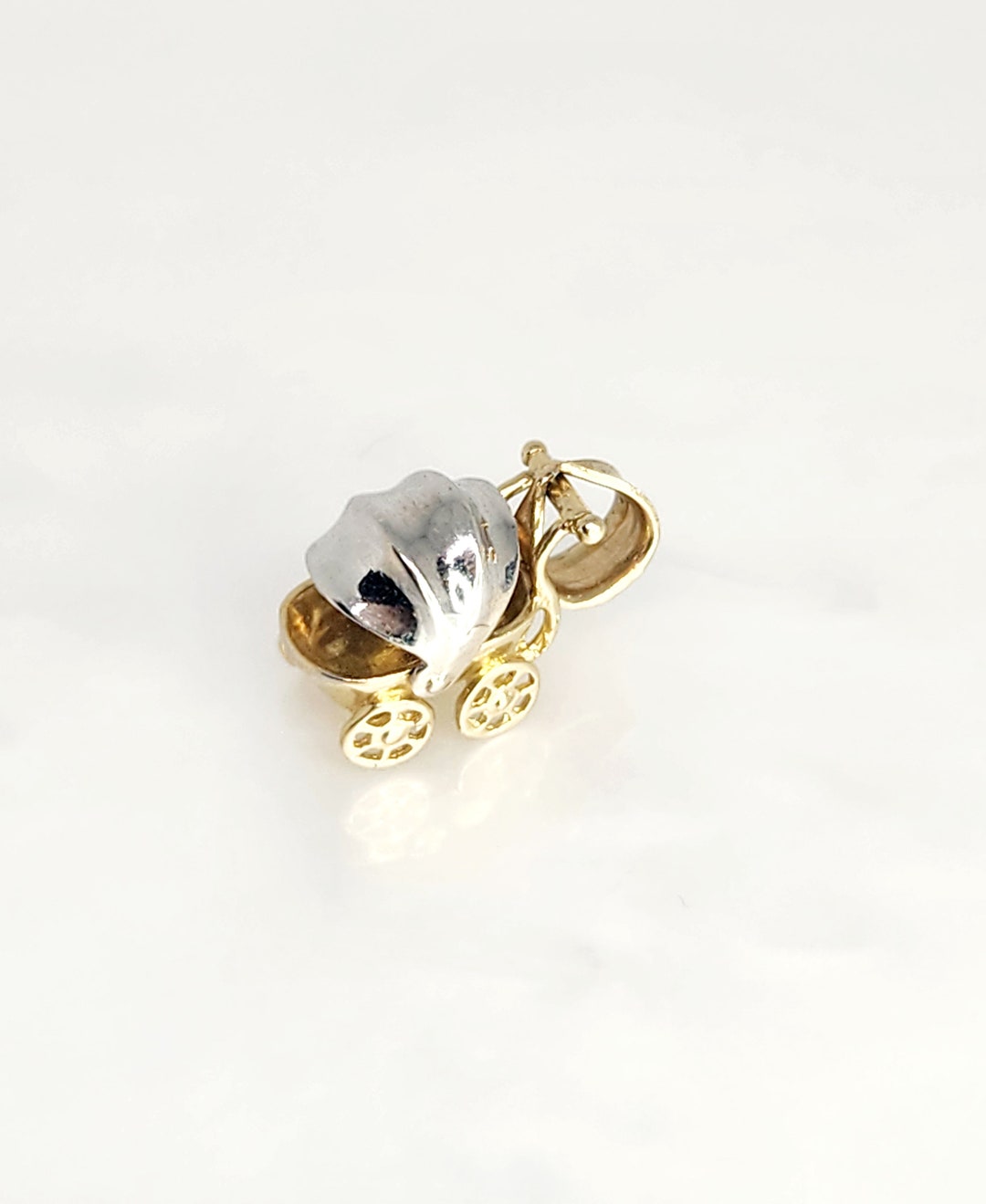 14K Real Gold Baby Carriage, Gold Dimensional Stroller, Gold Pram Charm ...
