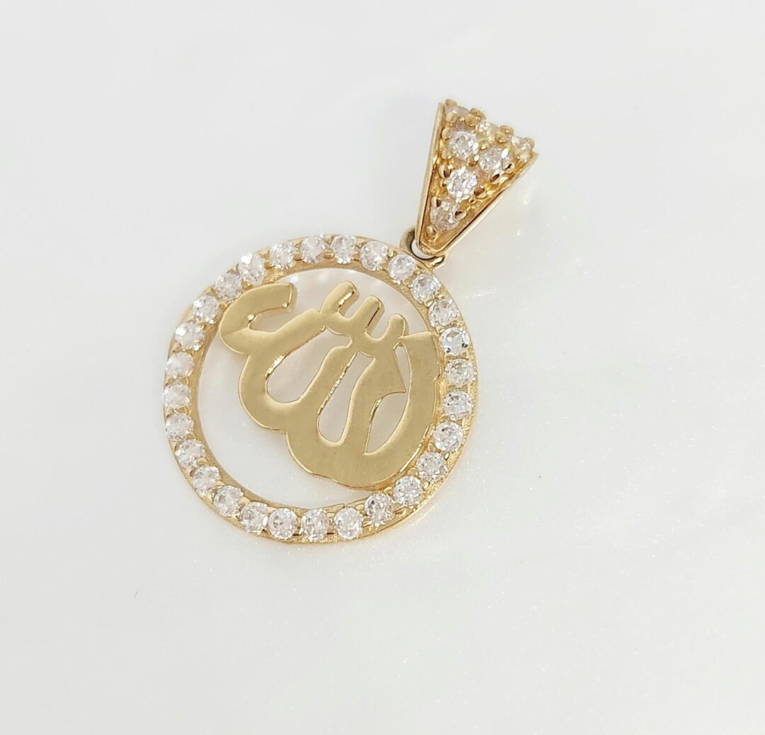 10K Yellow Gold Allah Charm, Zircon Stone Arabic Charm, Allah in Arabic ...