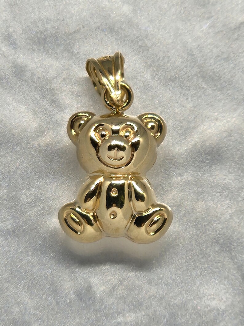 10K Real Gold Teddy Bear Charm, Lifelike Teddy Bear Pendant, Puffy ...