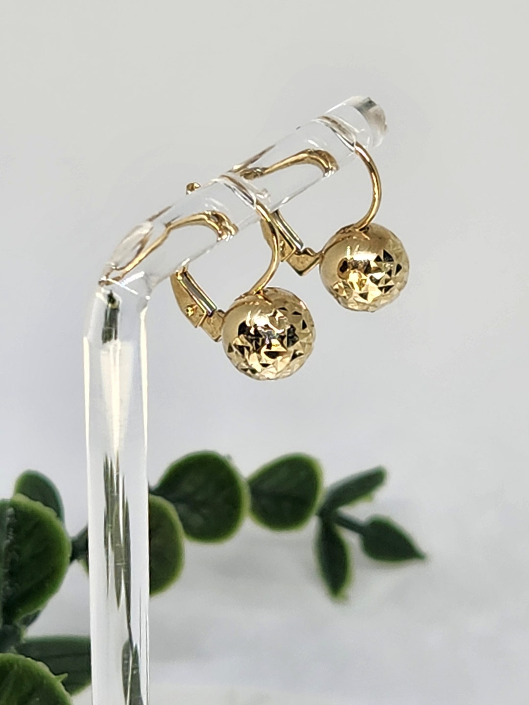10K Yellow Gold Ball Earrings, Diamond Cut Ball Stud Earrings ...