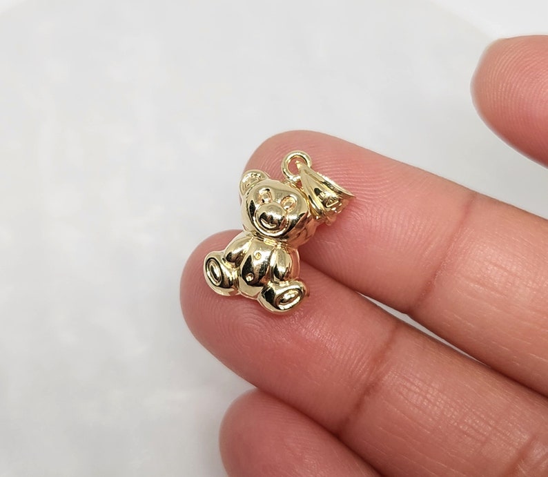 10K Real Gold Teddy Bear Charm, Lifelike Teddy Bear Pendant, Puffy ...