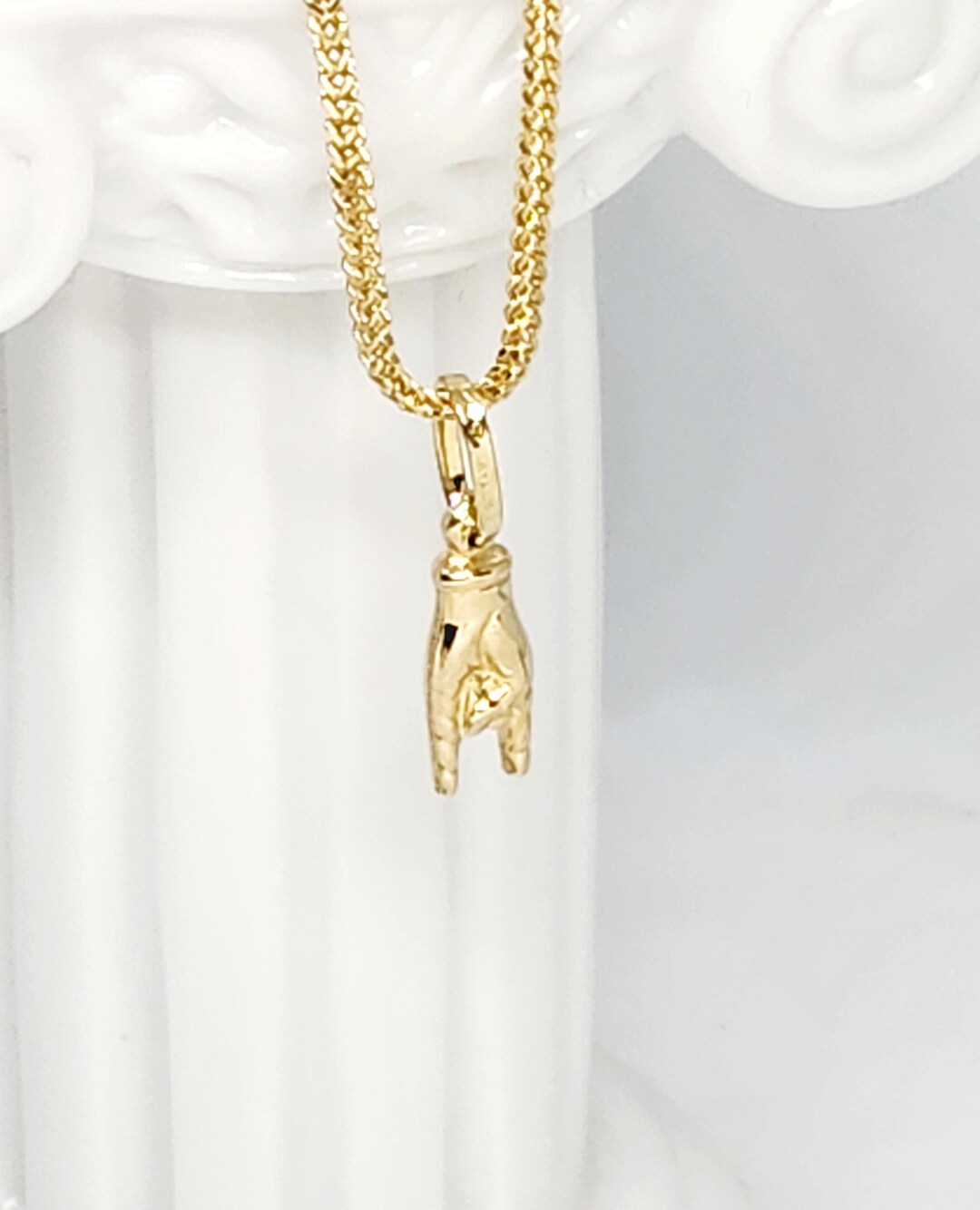 14K Yellow Gold SMALL Hand Charm, Gold Lucky Hand Signal, Gold Hand ...