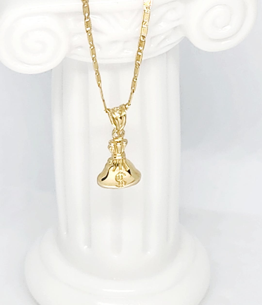 Genuine Gold Money Bag Charm, Dollar Sign Charm Pendant, Gold Coin Bag ...