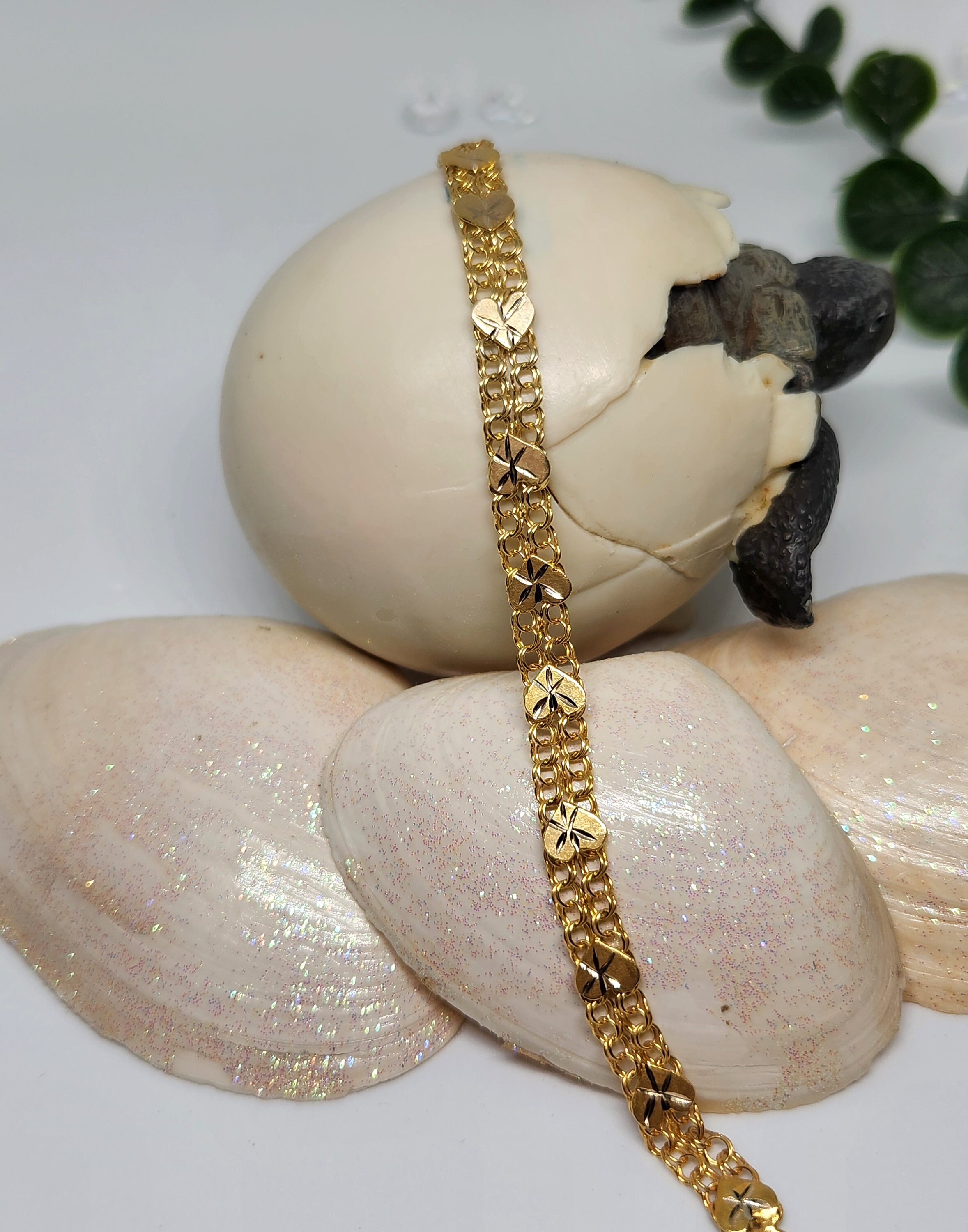 10K Genuine Gold Vintage Bracelet, Spanish Link Bracelet, Heart ...