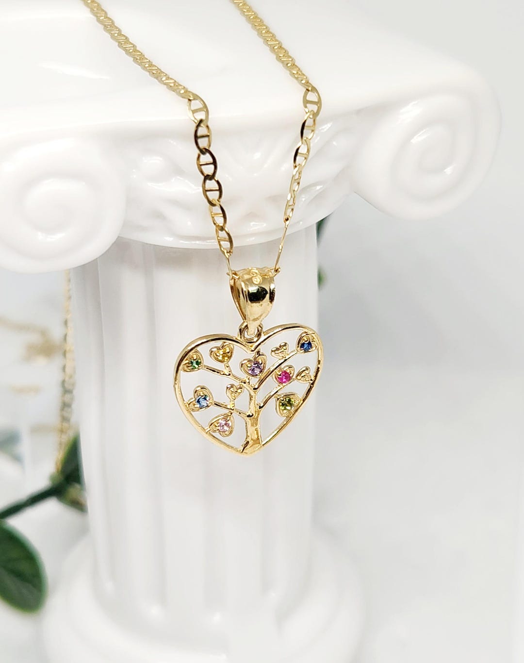 Genuine Gold Tree of Life Charm, Gold Heart Pendant, Gold Family Tree ...