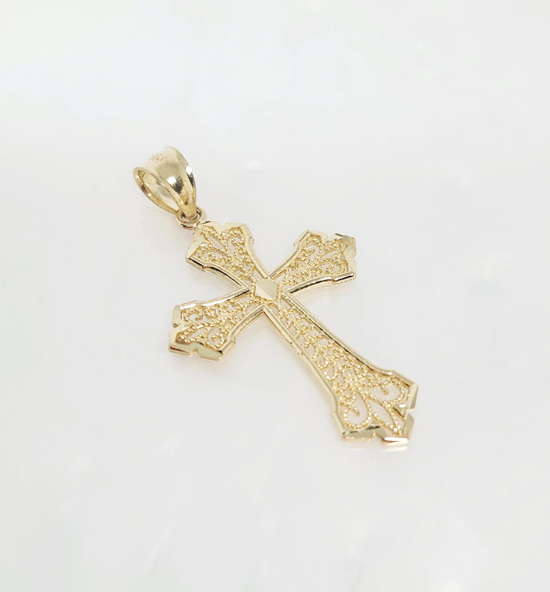 10K Genuine Gold Cross Charm, Gold Filigree Cross, Religious Cross ...