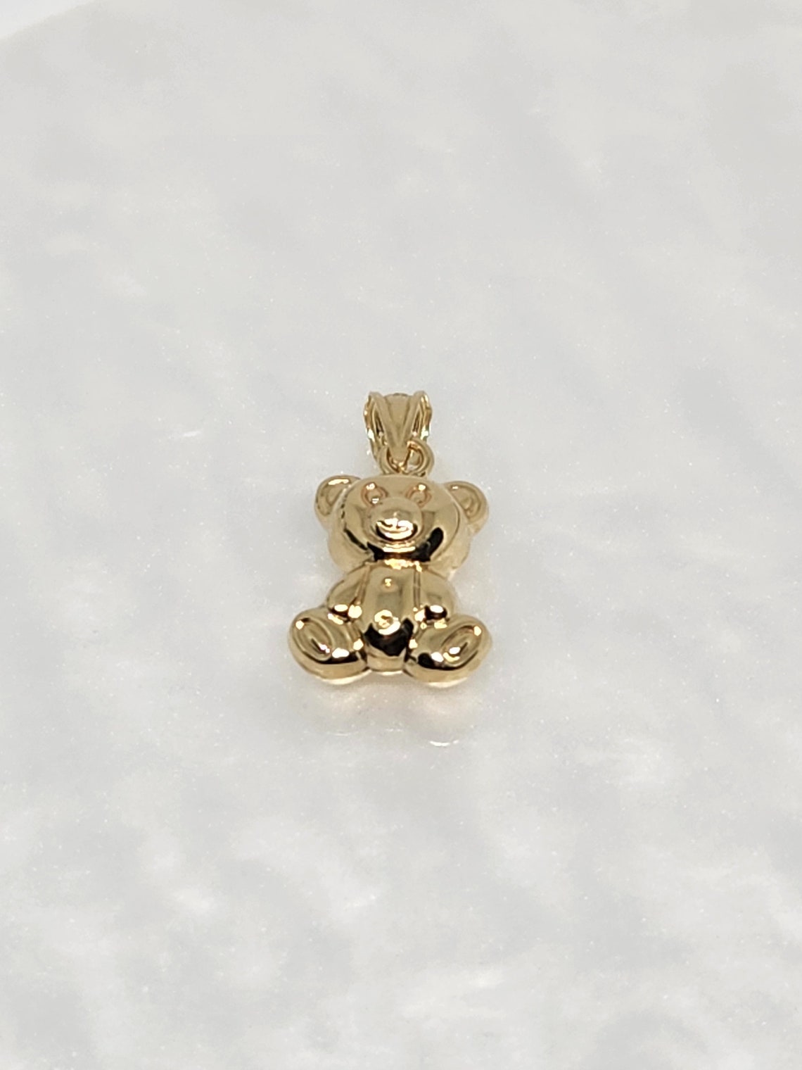 10K Real Gold Teddy Bear Charm, Lifelike Teddy Bear Pendant, Puffy ...