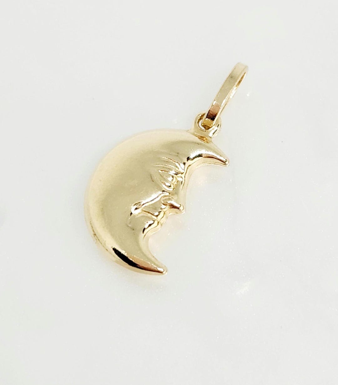 14K Yellow Gold Moon Charm, Man on the Moon Charm, Semi-solid Puffy ...