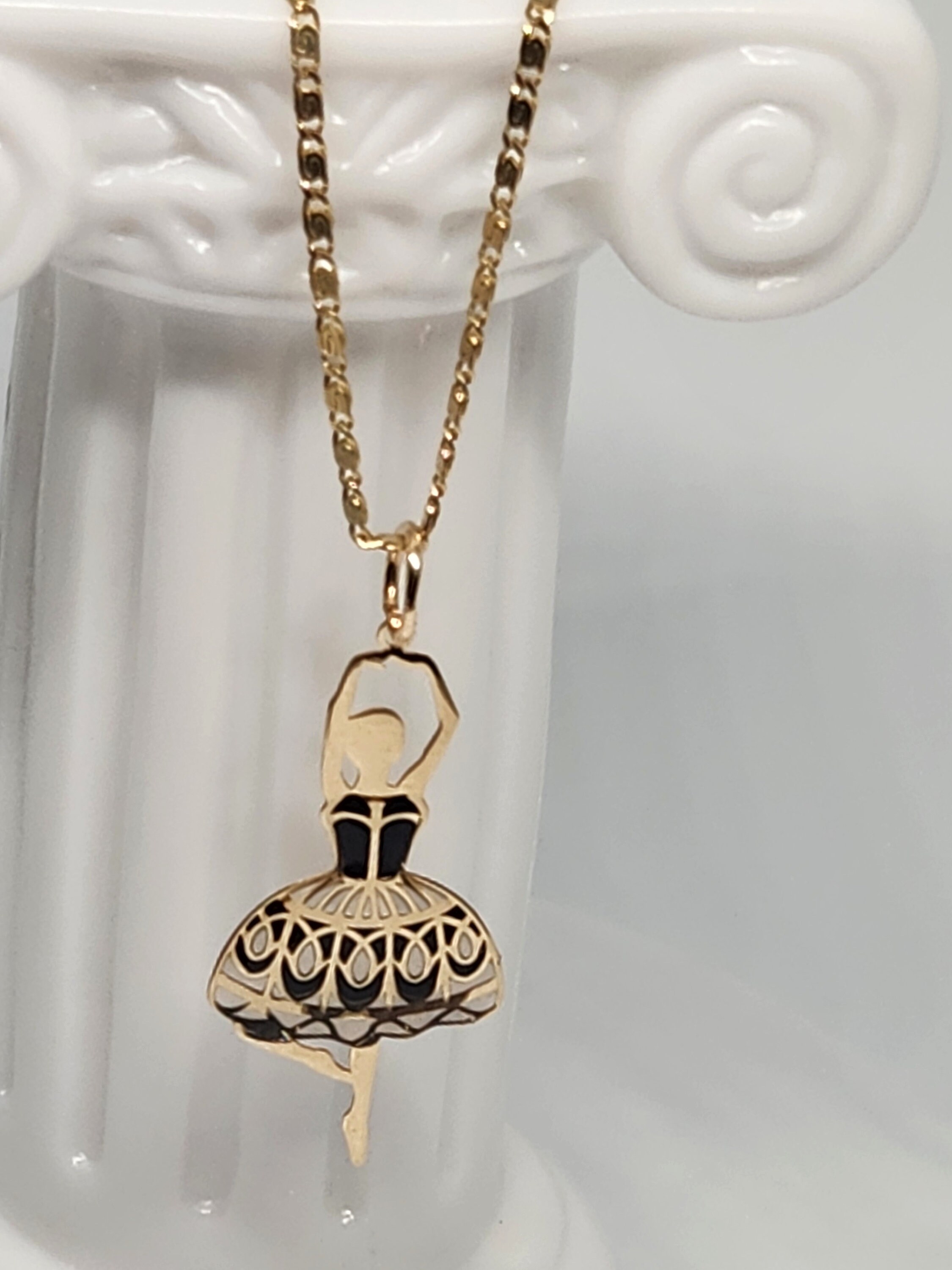 14K Real Gold Ballerina Pendant, Enamel Ballerina, Gold Dancer Pendant ...